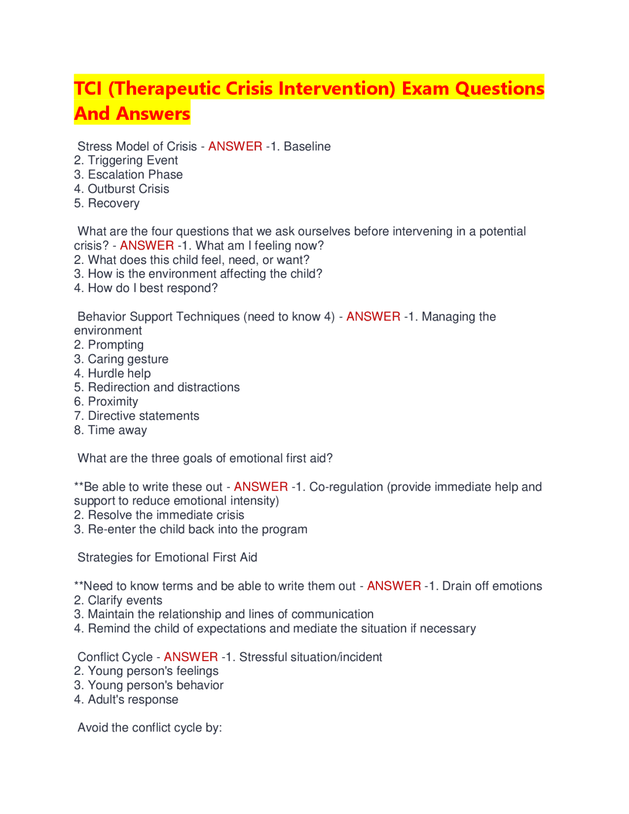 TCI (Therapeutic Crisis Intervention) Exam Questions And Answers ...