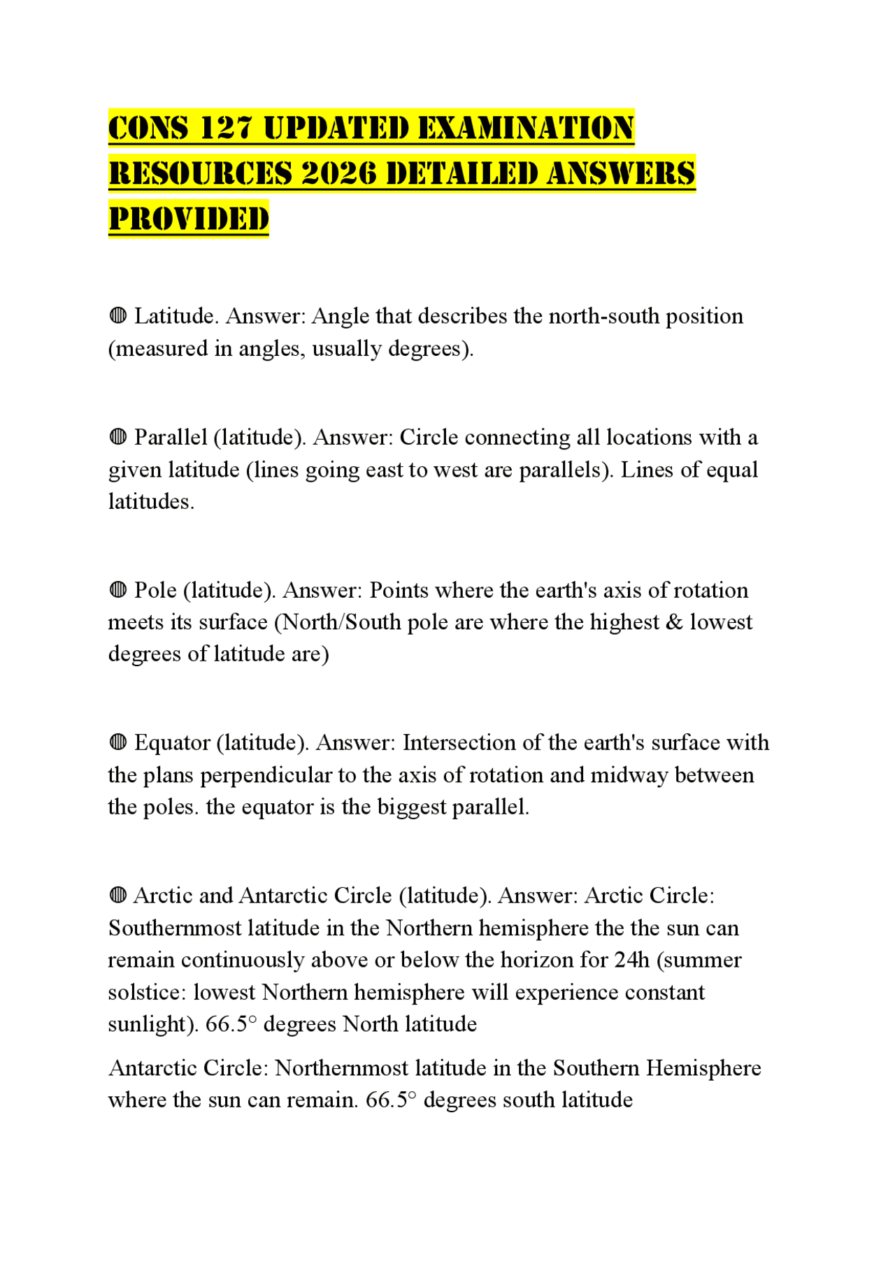 CONS 127 UPDATED EXAMINATION RESOURCES 2026 DETAILED ANSWERS PROVIDED ...