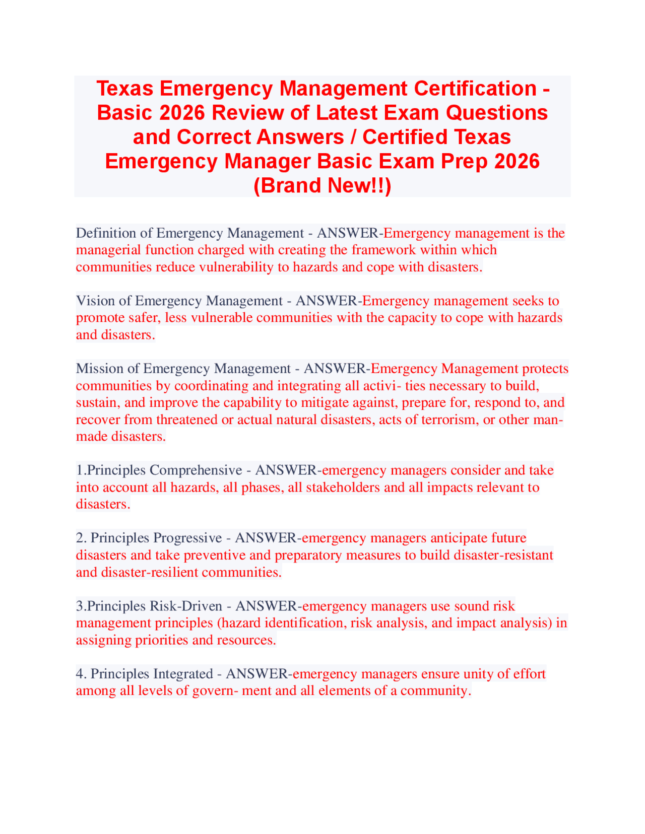Texas Emergency Management Certification - Basic 2026 Review of Latest ...