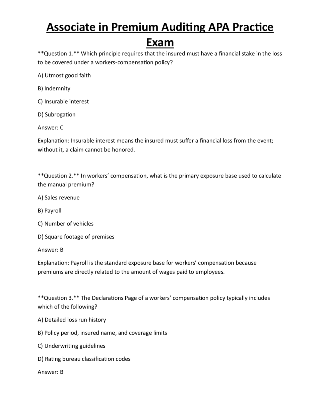 APA Practice Exam: Premium Auditing Questions and Answers | Exams ...