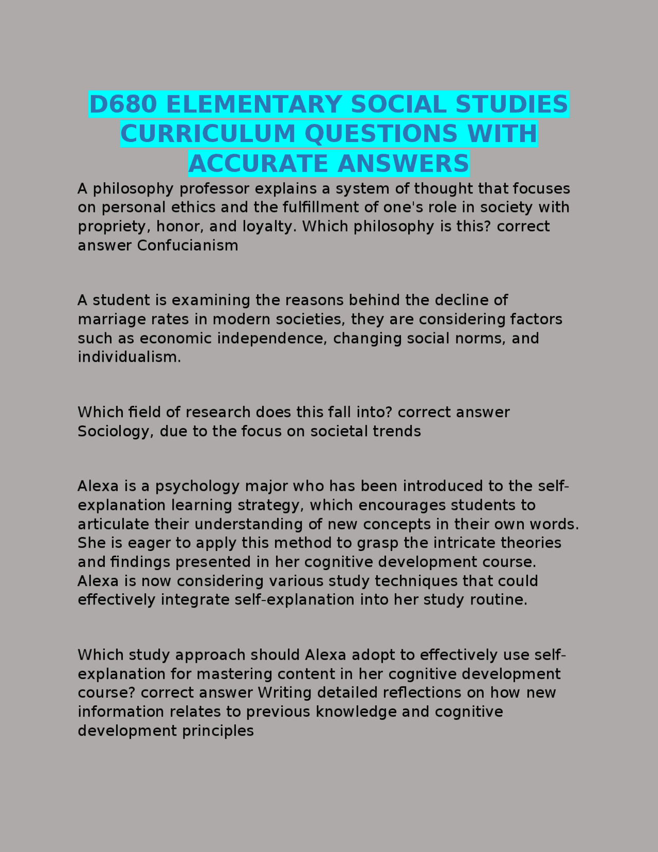 Elementary Social Studies Curriculum: Comprehensive Q&A Guide | Exams ...