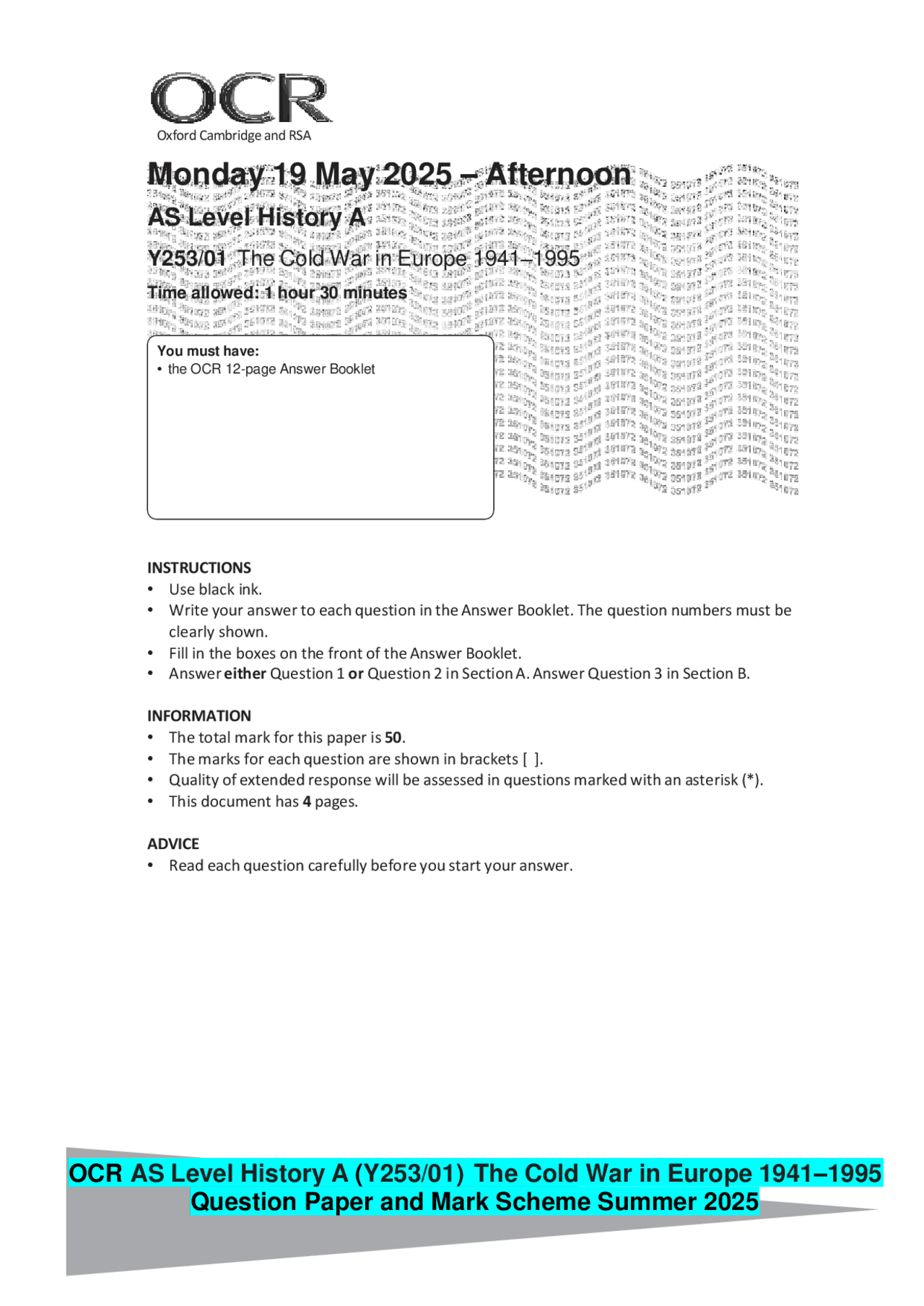 AS Level History A - The Cold War in Europe Exam Questions and Mark ...