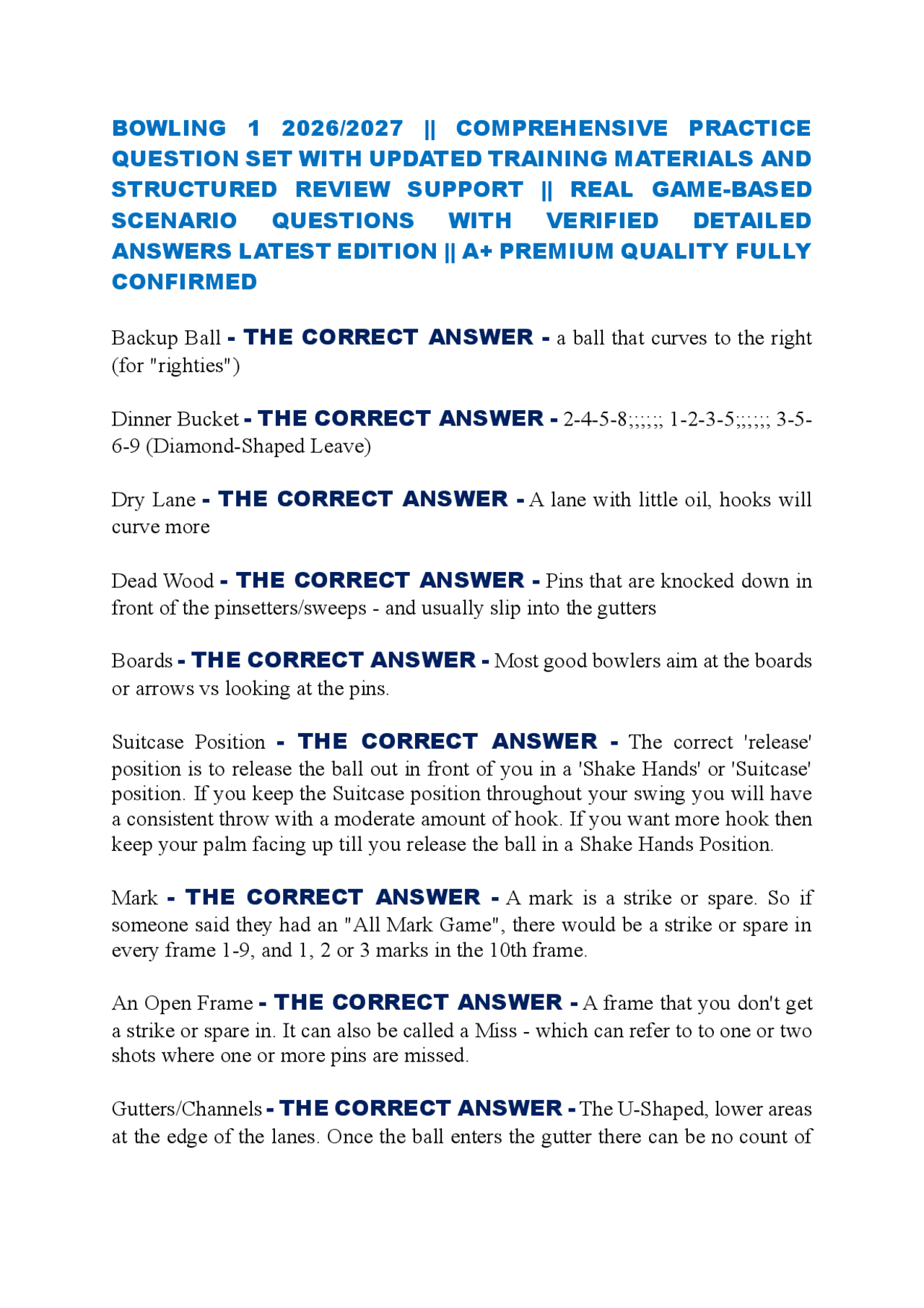 BOWLING 1 2026/2027 || COMPREHENSIVE PRACTICE QUESTION SET WITH UPDATED ...