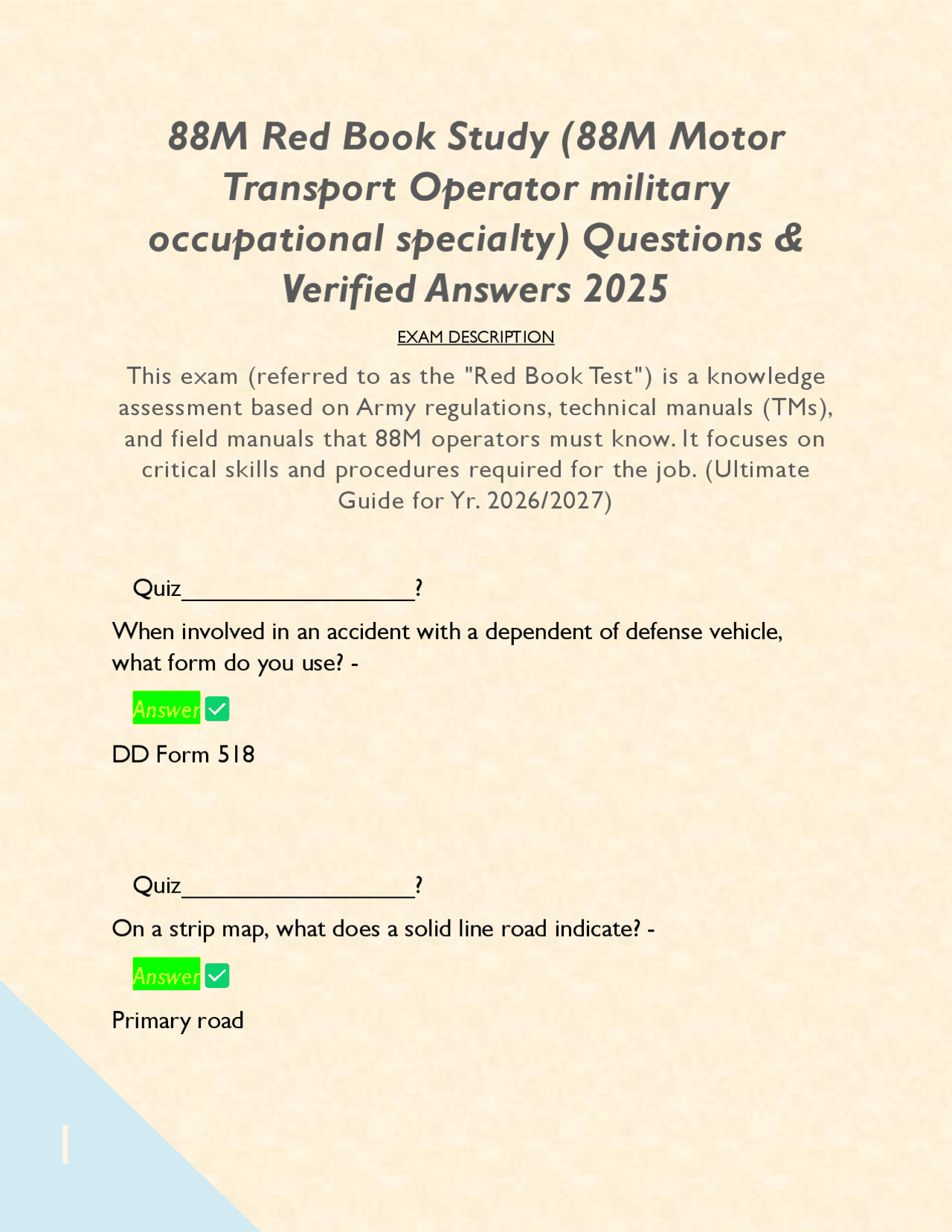 88M Red Book Study (88M Motor Transport Operator military occupational ...