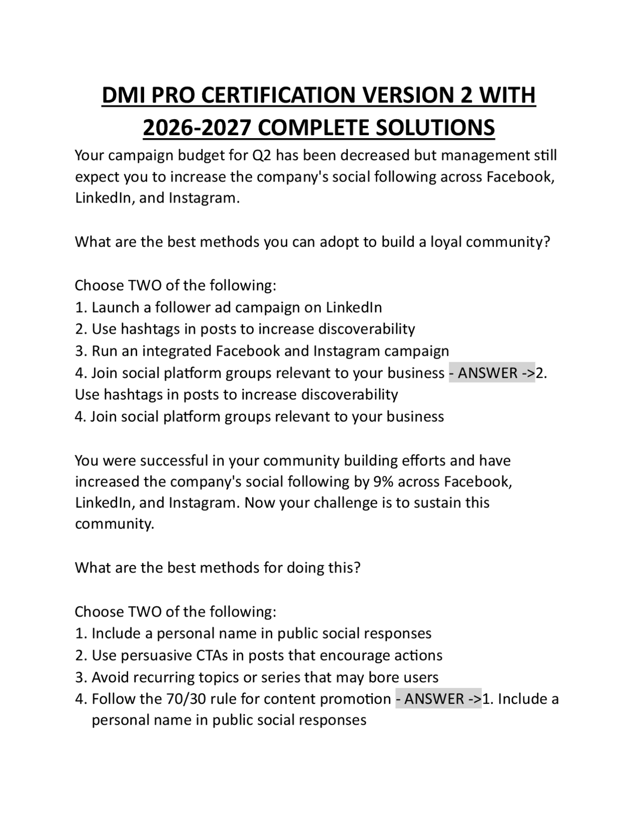 DMI PRO CERTIFICATION VERSION 2 WITH 2026-2027 COMPLETE SOLUTIONS ...