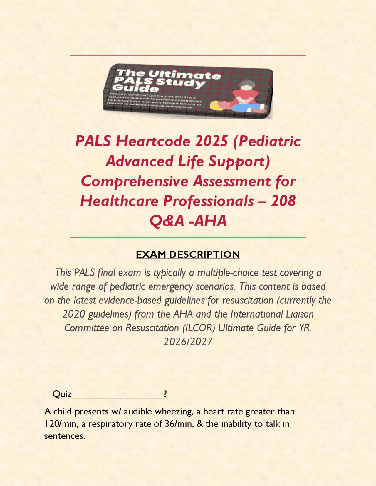 PALS Heartcode 2025 (Pediatric Advanced Life Support) Comprehensive ...