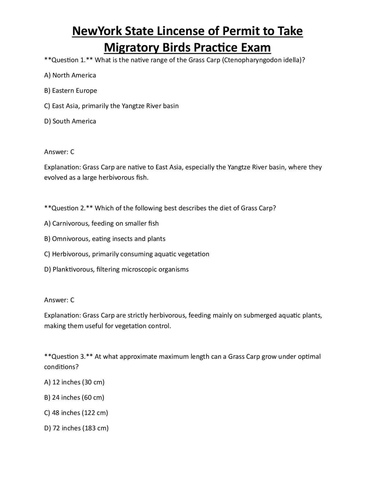 NewYork State Lincense of Permit to Take Migratory Birds Practice Exam ...