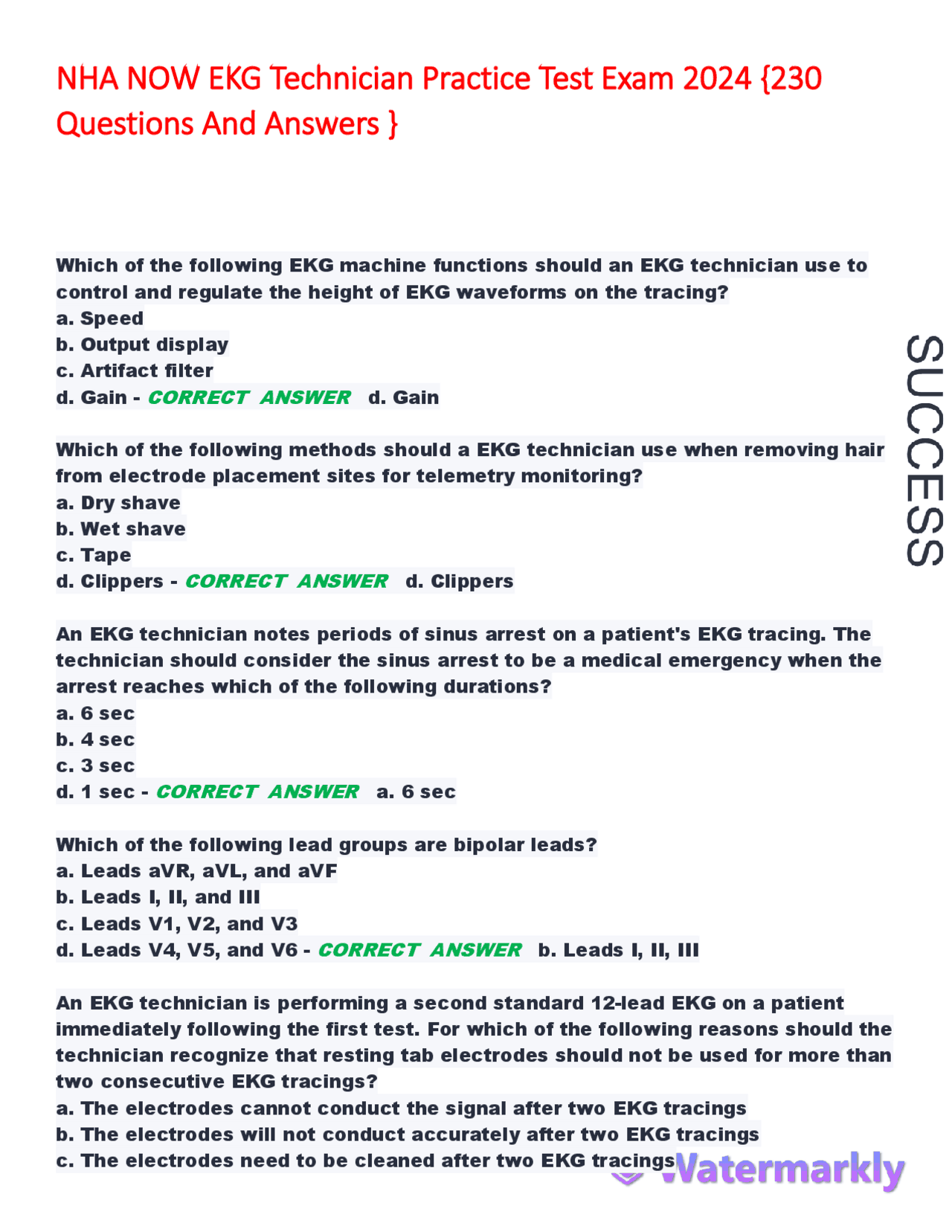 NHA NOW EKG Technician Practice Test Exam 2026 {230 Questions And ...