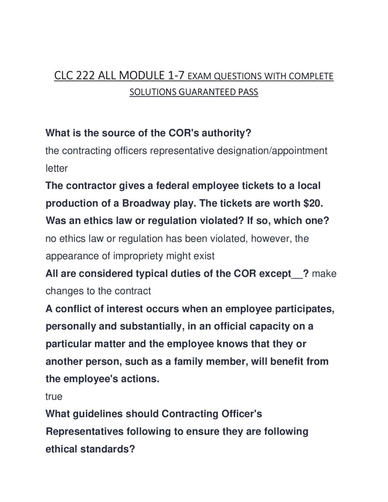 CLC 222 ALL MODULE 1-7 EXAM QUESTIONS WITH COMPLETE SOLUTIONS ...