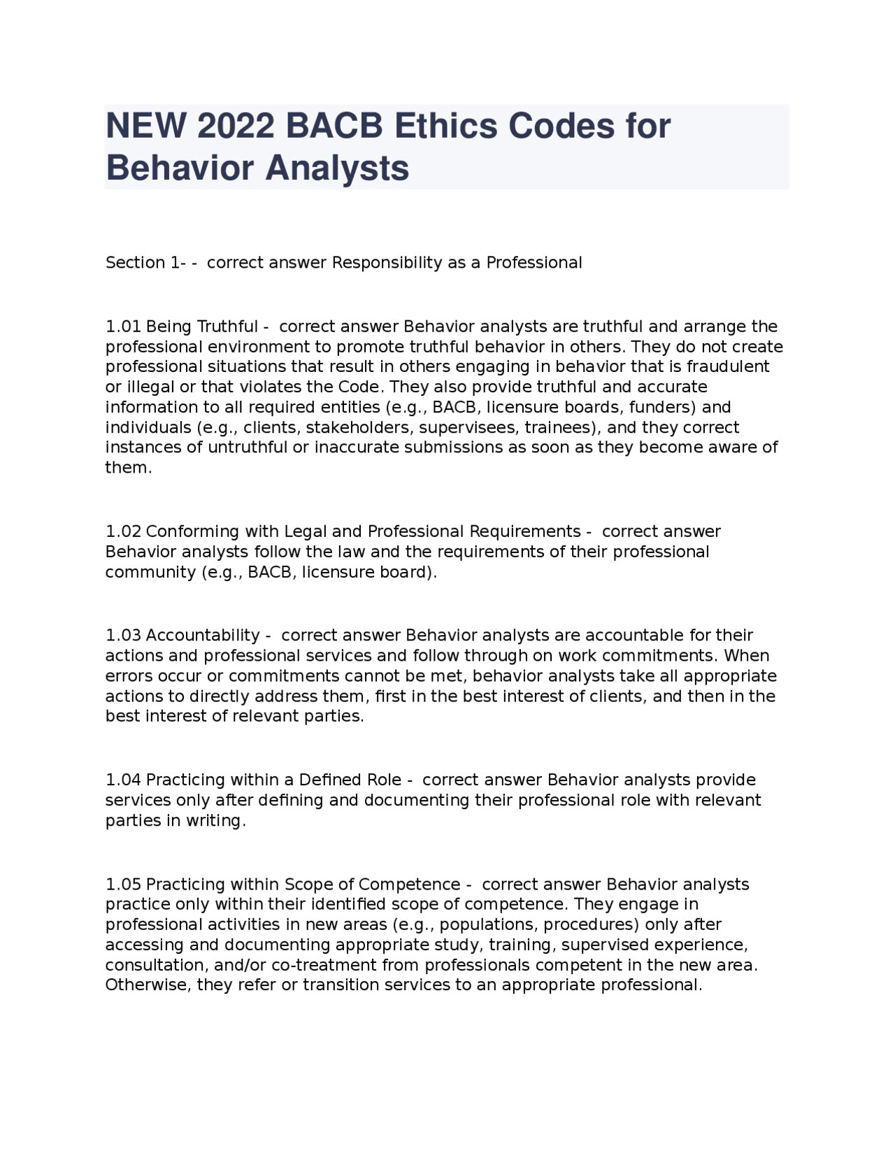 NEW 2025/2026 BACB Ethics Codes for Behavior Analysts | Exams Advanced ...