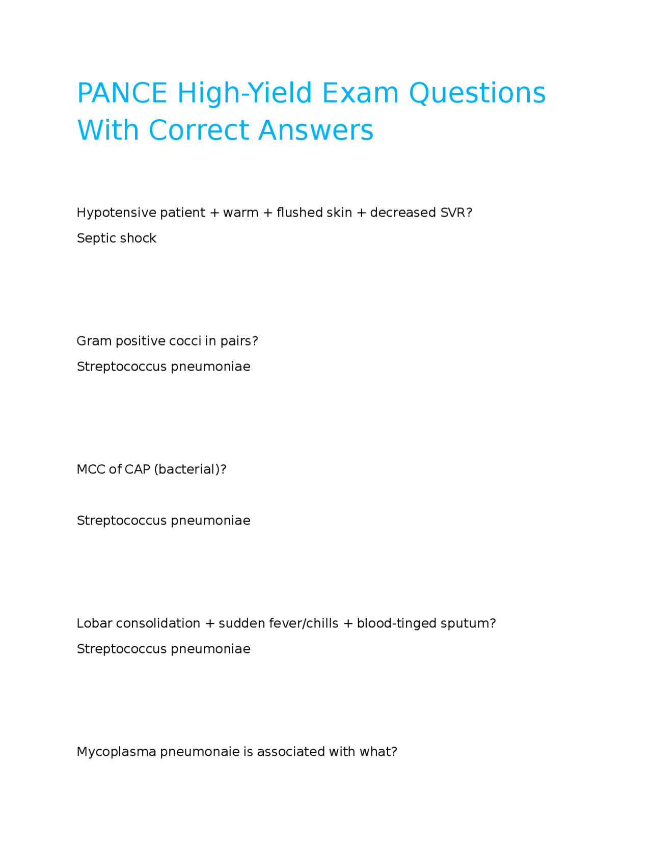 PANCE High-Yield Exam Questions With Correct Answers | Exams Nursing ...