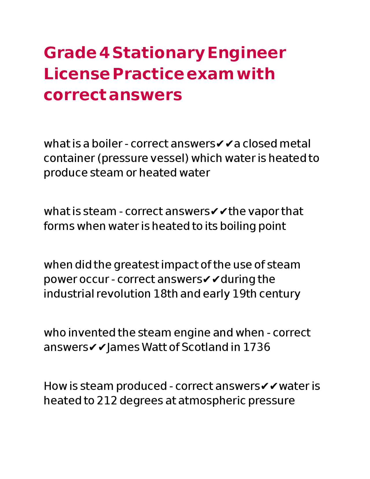 Grade 4 Stationary Engineer License Practice exam with correct answers ...