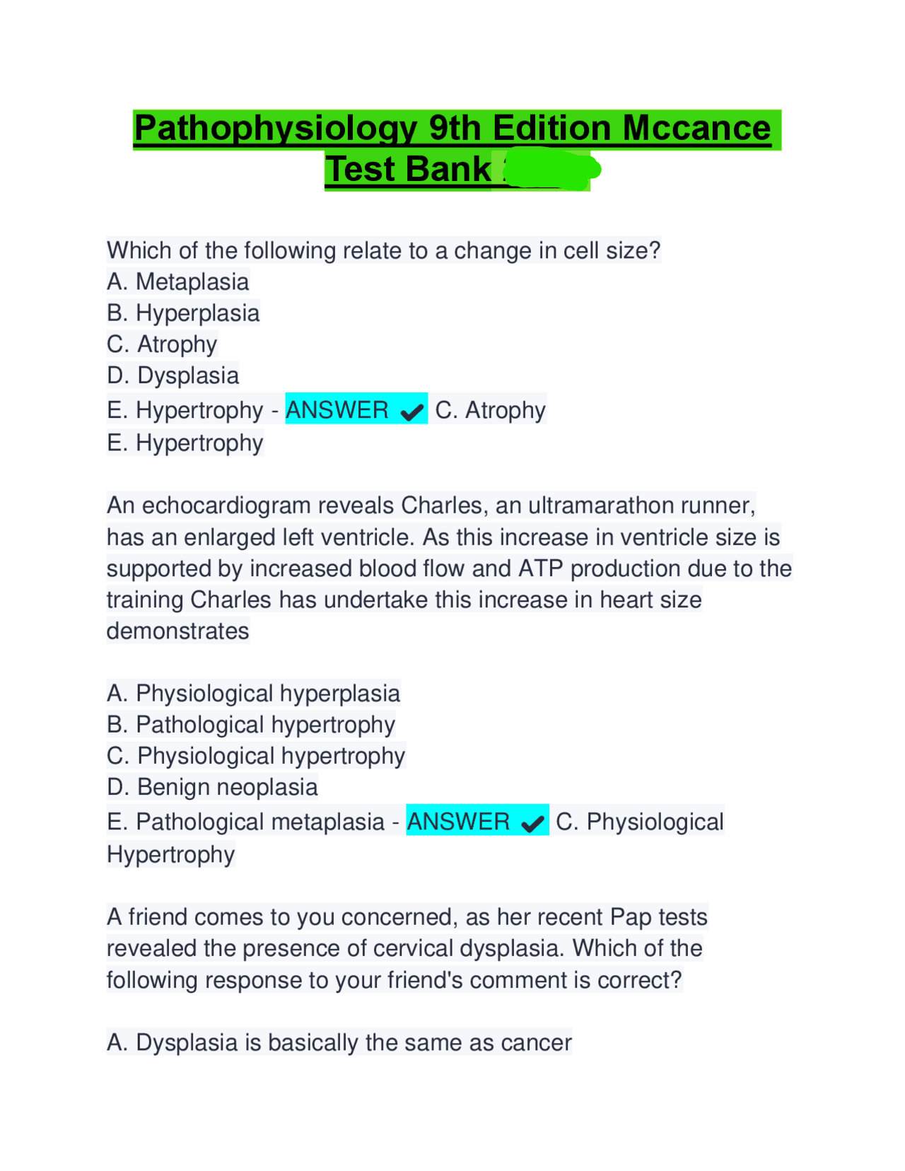 Pathophysiology 9th Edition Mccance Test Bank 2026 | Exams ...