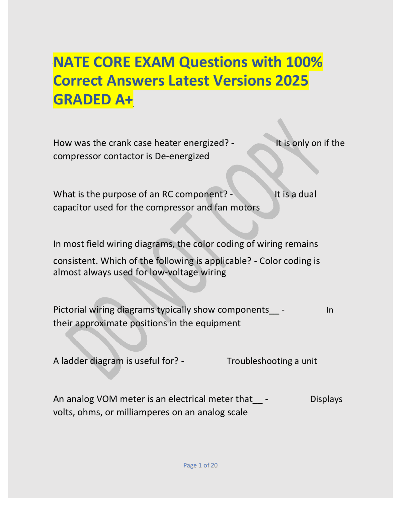 NATE CORE Exam Questions with 100% Correct Answers.pdf | Exams Nursing ...