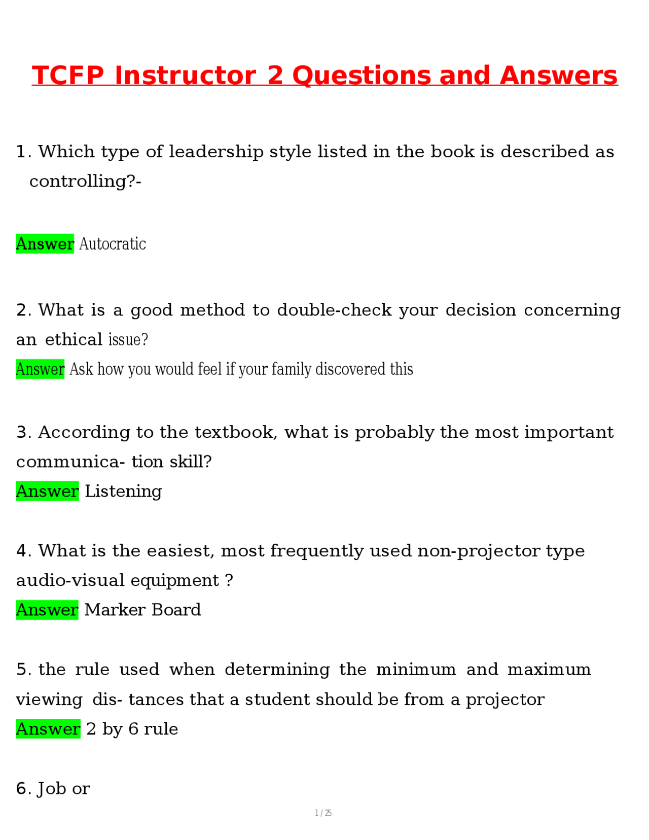 TCFP Instructor 2 Test 2026 Actual Updated Questions & Verified Answers ...