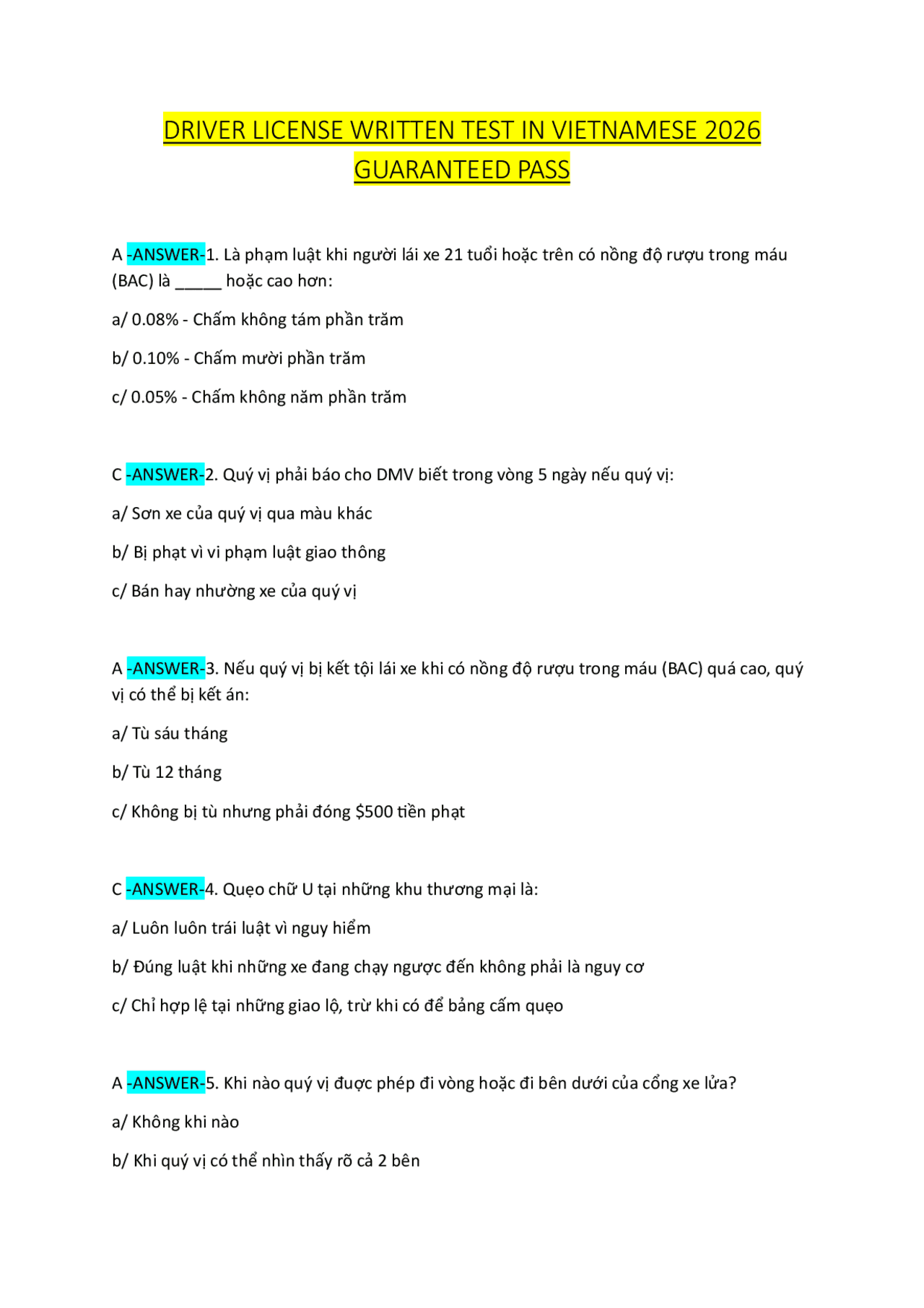 DRIVER LICENSE WRITTEN TEST IN VIETNAMESE 2026 GUARANTEED PASS | Exams ...