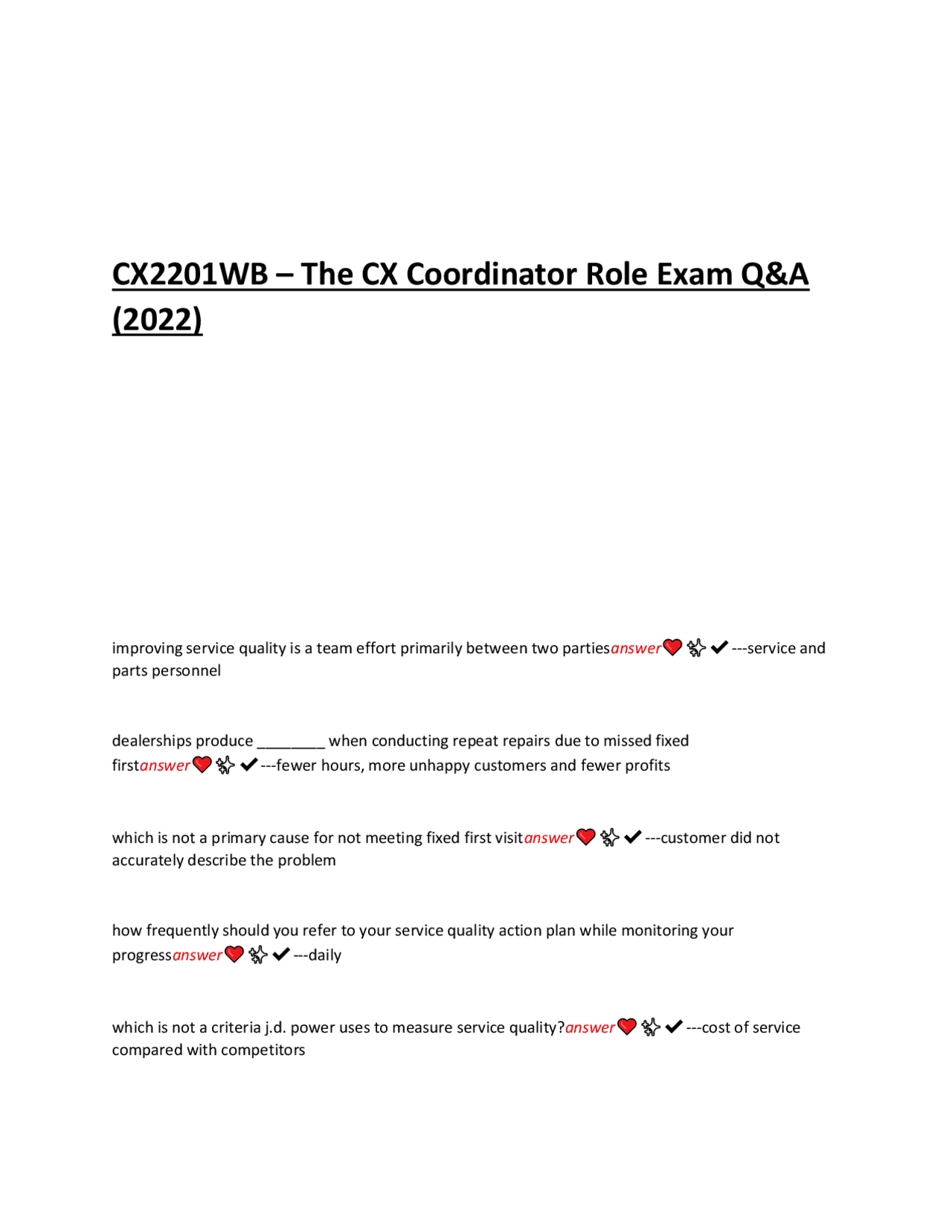 CX2201WB – The CX Coordinator Role Exam Q&A (2022) | Exams Nursing ...