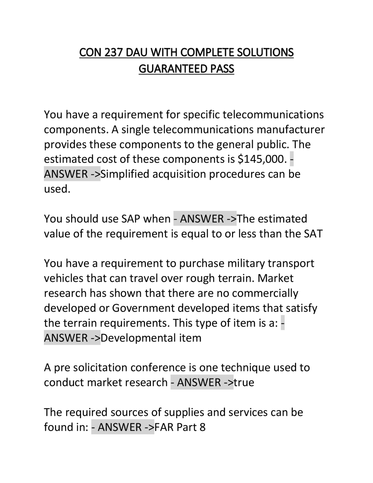 CON 237 DAU WITH COMPLETE SOLUTIONS GUARANTEED PASS | Exams Computer ...
