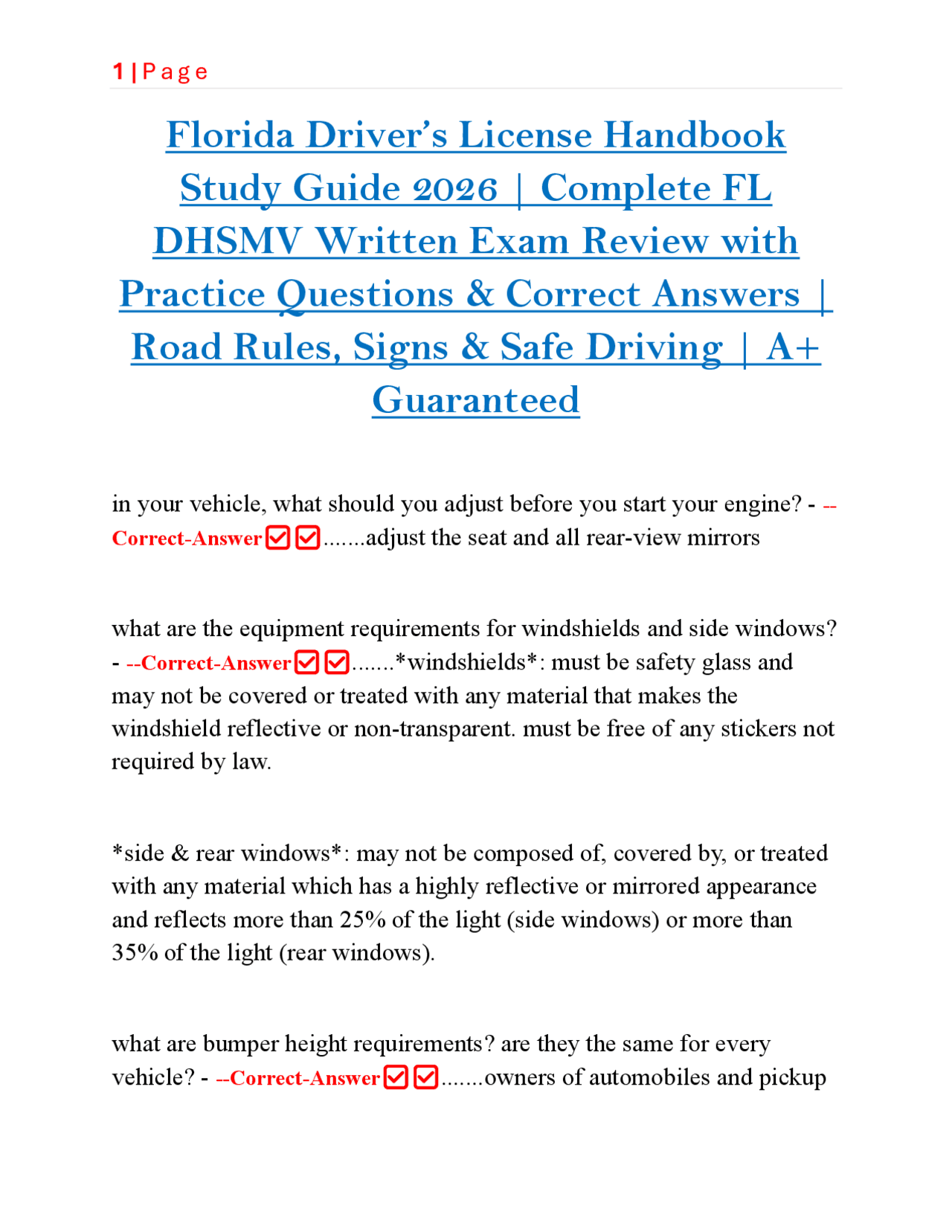 Florida Driver’s License Handbook Study Guide 2026 | Complete FL DHSMV ...