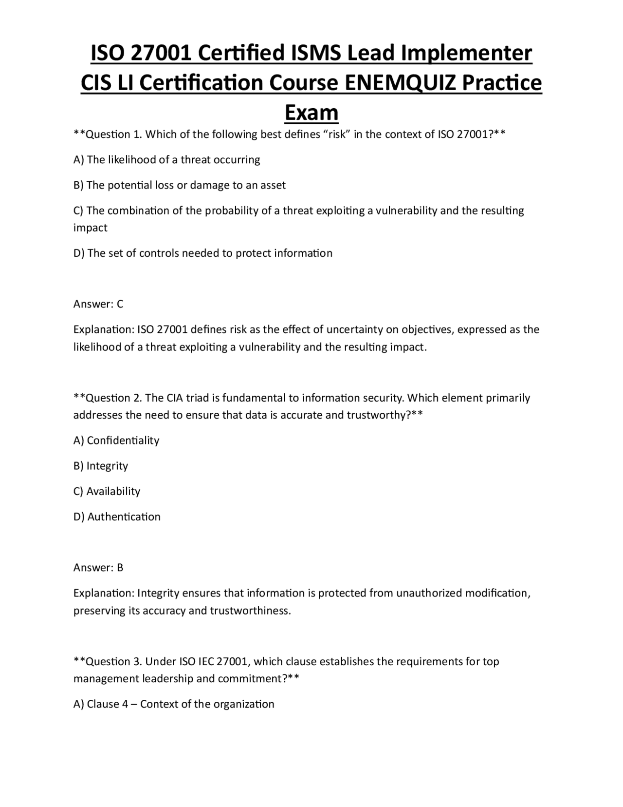 ISO 27001 Certified ISMS Lead Implementer CIS LI Certification Course ...