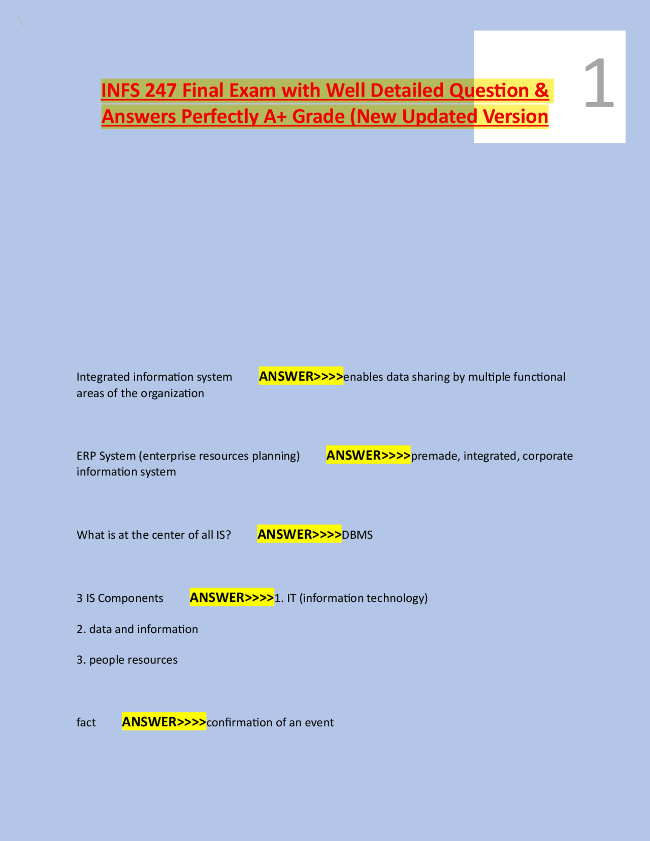 INFS 247 Final Exam with Well Detailed Question & Answers Perfectly A+ ...