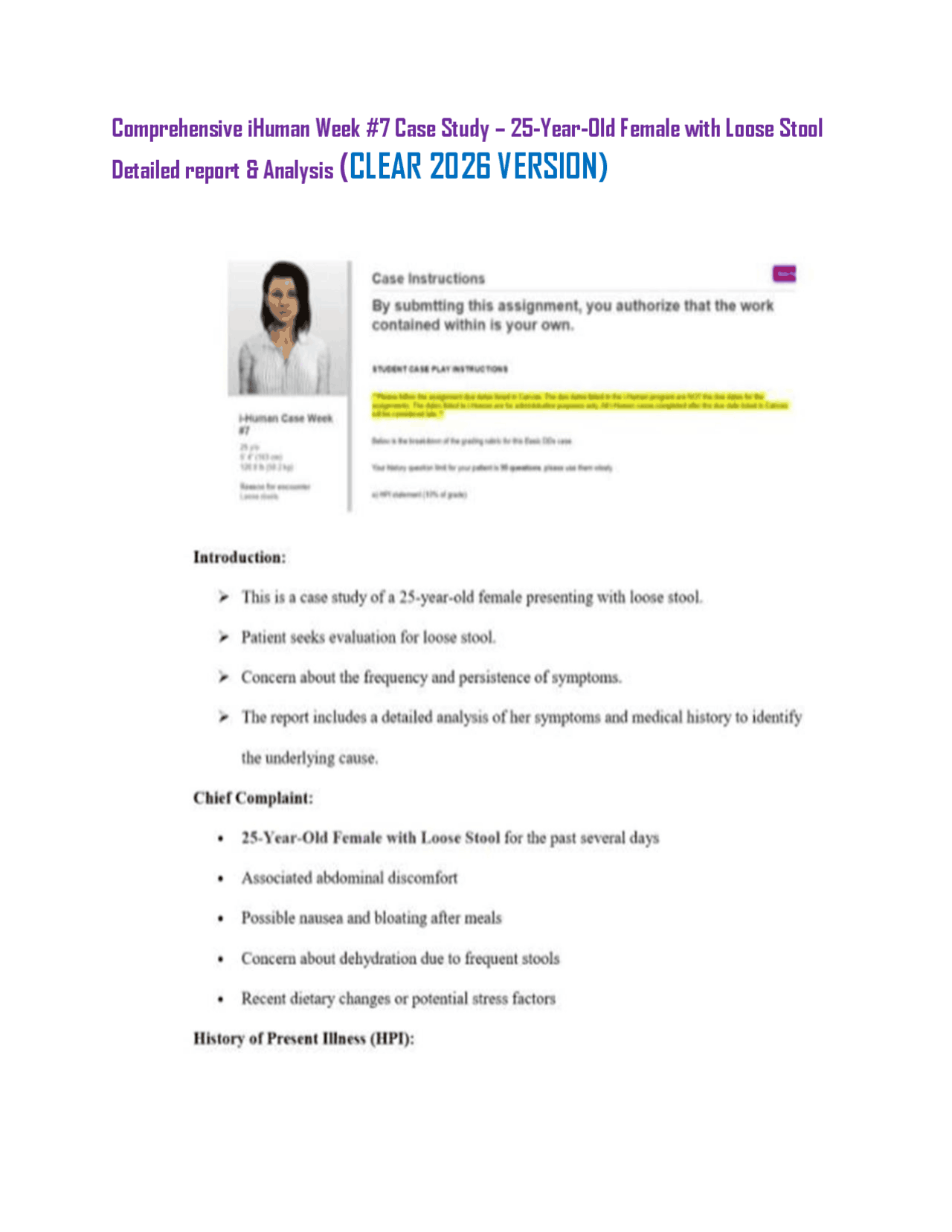 Comprehensive iHuman Week #7 Case Study – 25-Year-Old Female with Loose ...