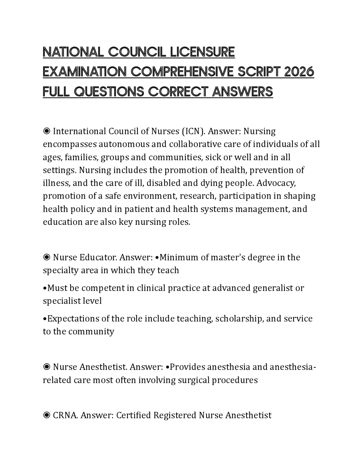 NATIONAL COUNCIL LICENSURE EXAMINATION COMPREHENSIVE SCRIPT 2026 FULL ...