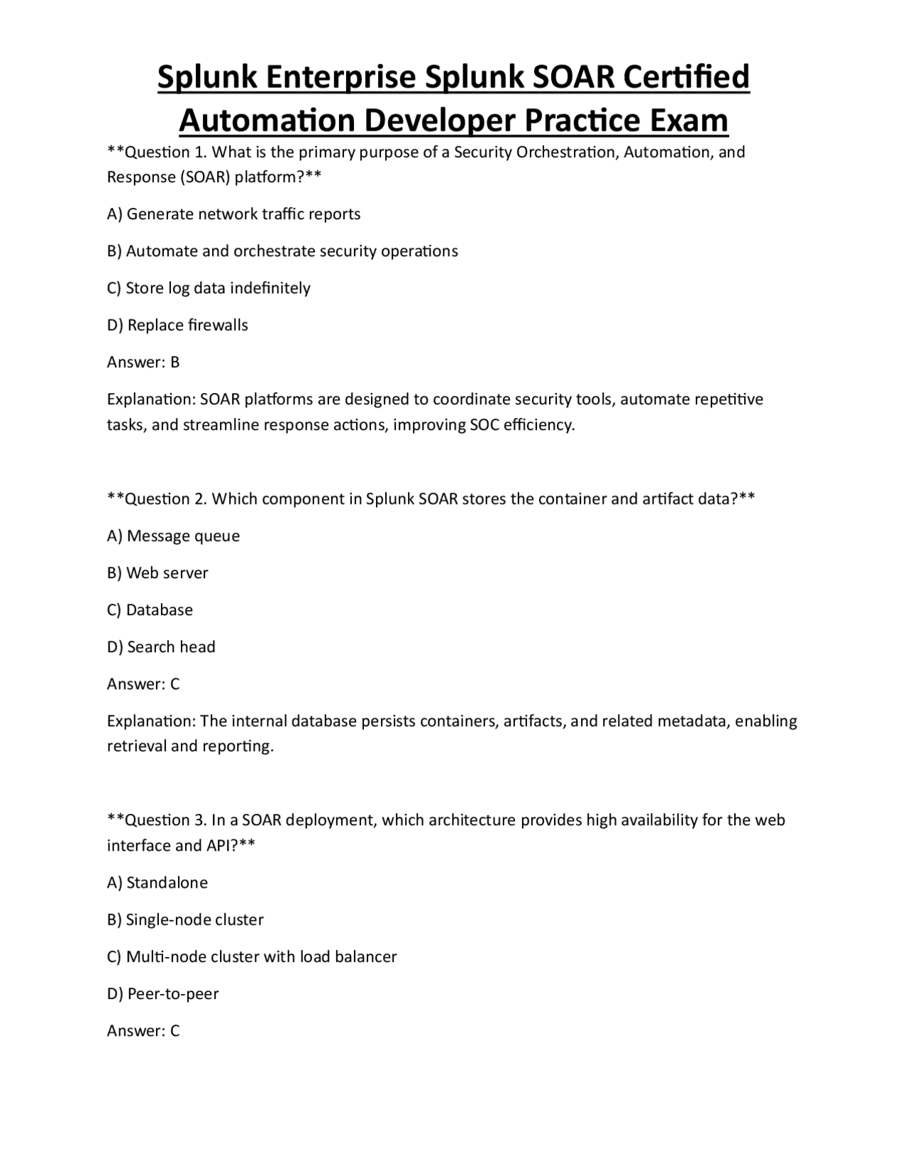 Splunk Enterprise Splunk SOAR Certified Automation Developer Practice ...