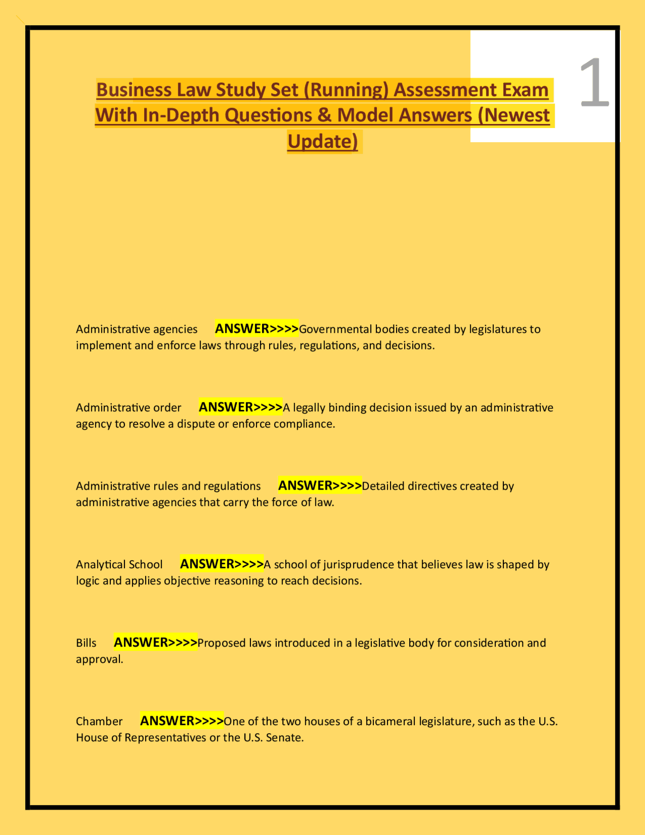 Business Law Study Set (Running) Assessment Exam With In-Depth ...