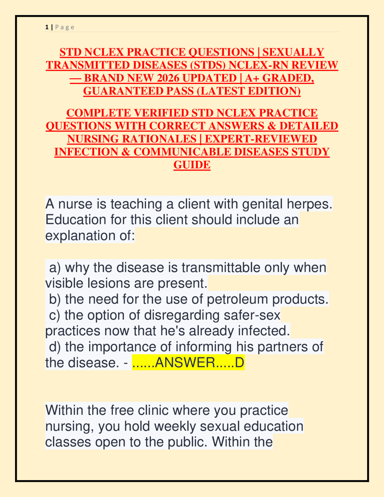 STD NCLEX PRACTICE QUESTIONS | SEXUALLY TRANSMITTED DISEASES (STDs ...