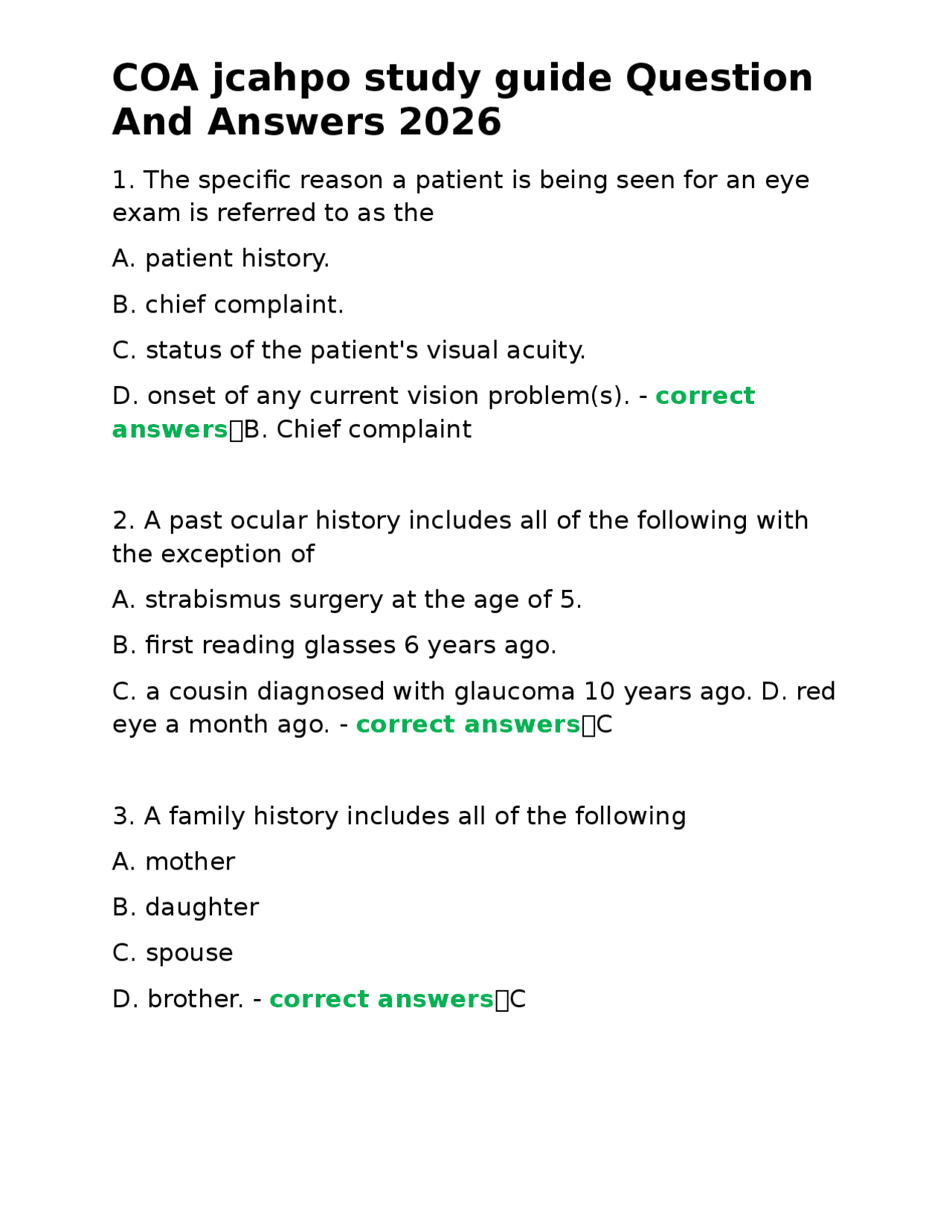 COA jcahpo study guide Question And Answers 2026 | Exams Nursing | Docsity