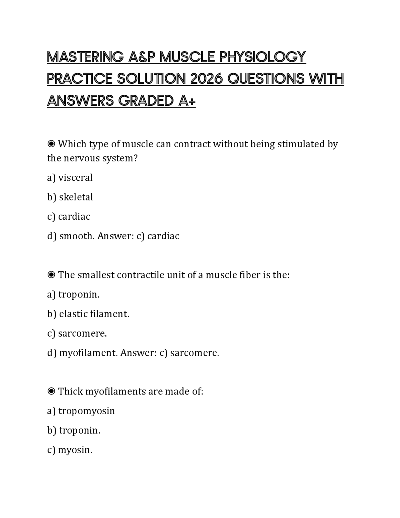 MASTERING A&P MUSCLE PHYSIOLOGY PRACTICE SOLUTION 2026 QUESTIONS WITH ...