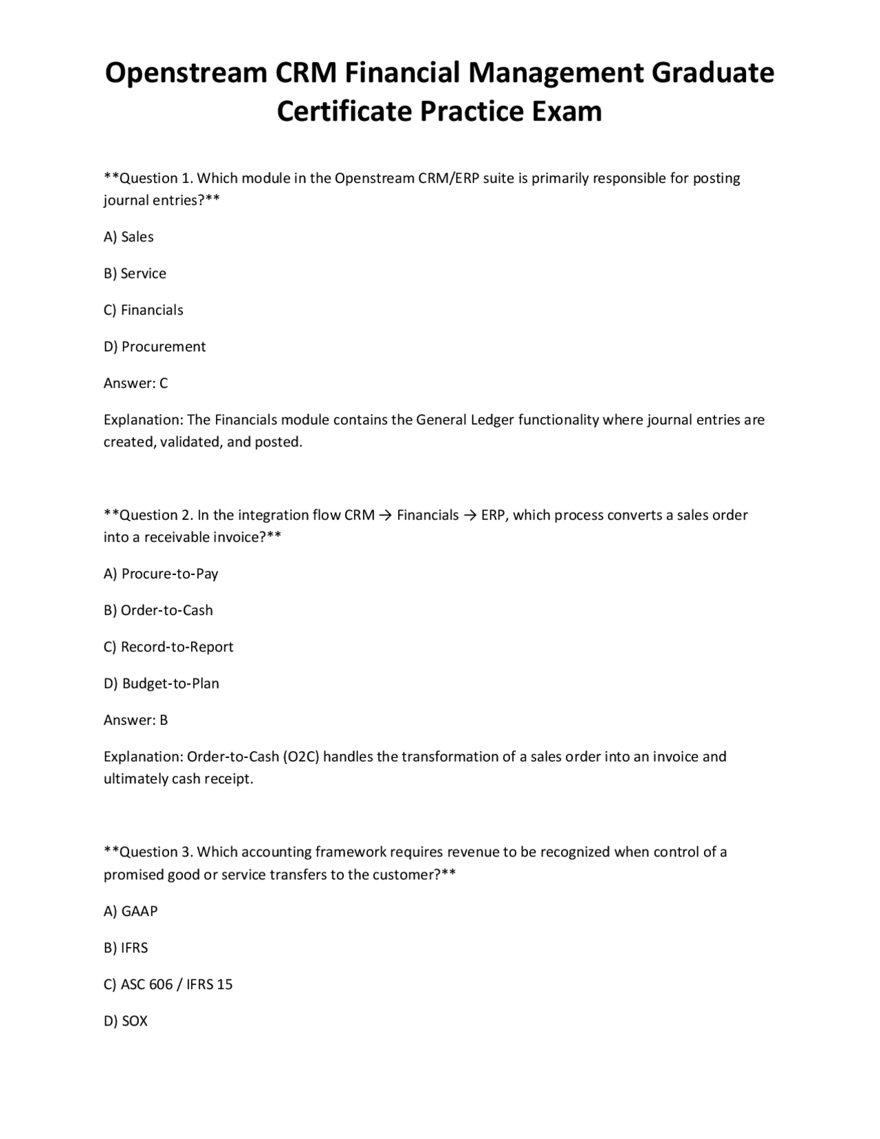Openstream CRM Financial Management Graduate Certificate Practice Exam ...