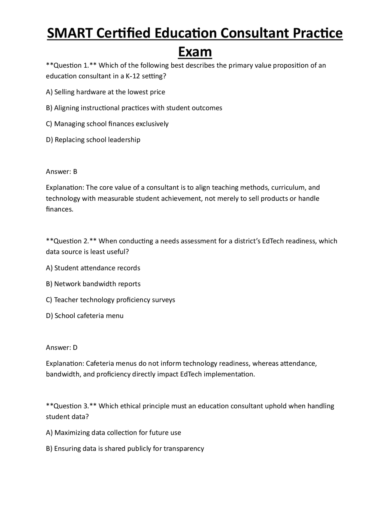 SMART Certified Education Consultant Practice Exam | Exams Technology ...