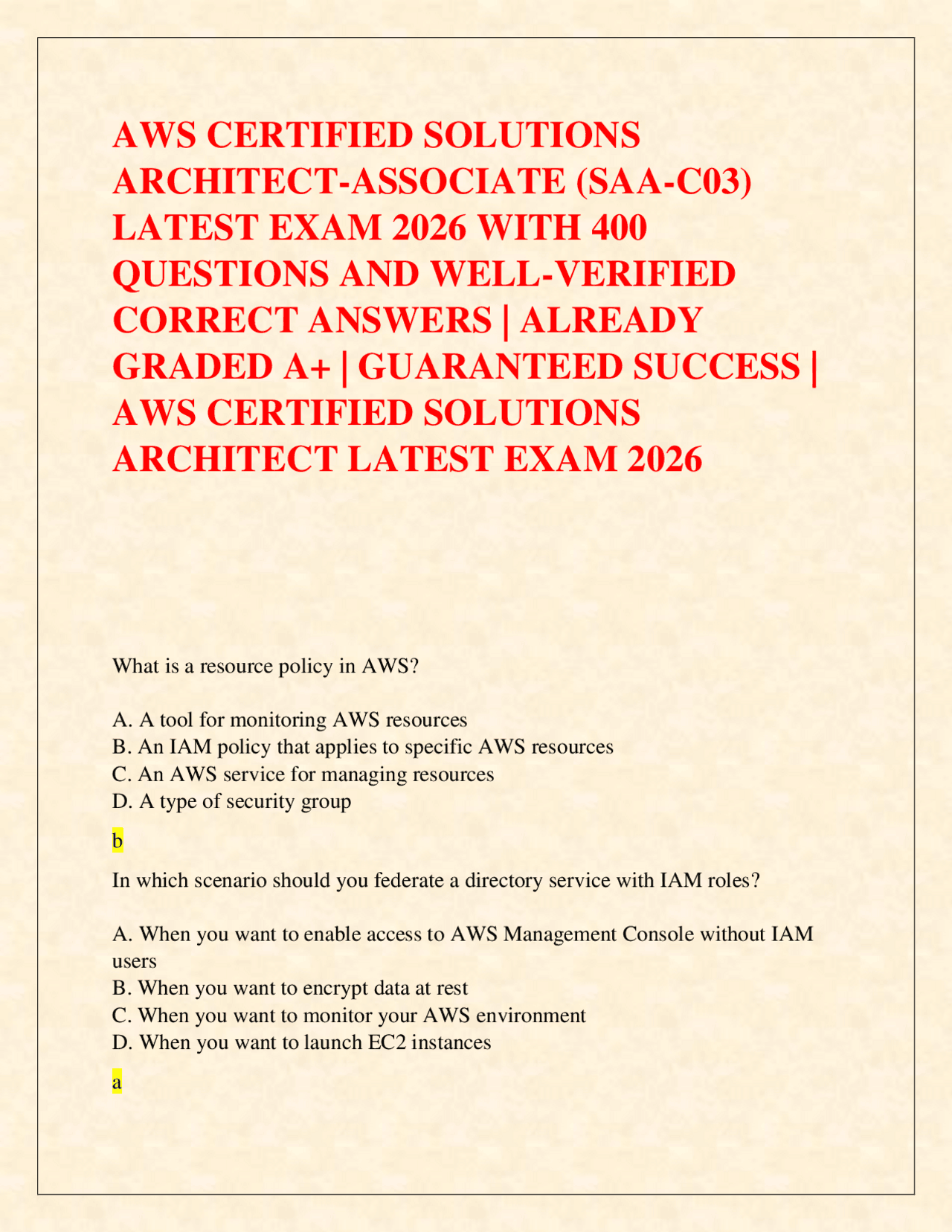 AWS CERTIFIED SOLUTIONS ARCHITECT-ASSOCIATE (SAA-C03) LATEST EXAM 2026 ...