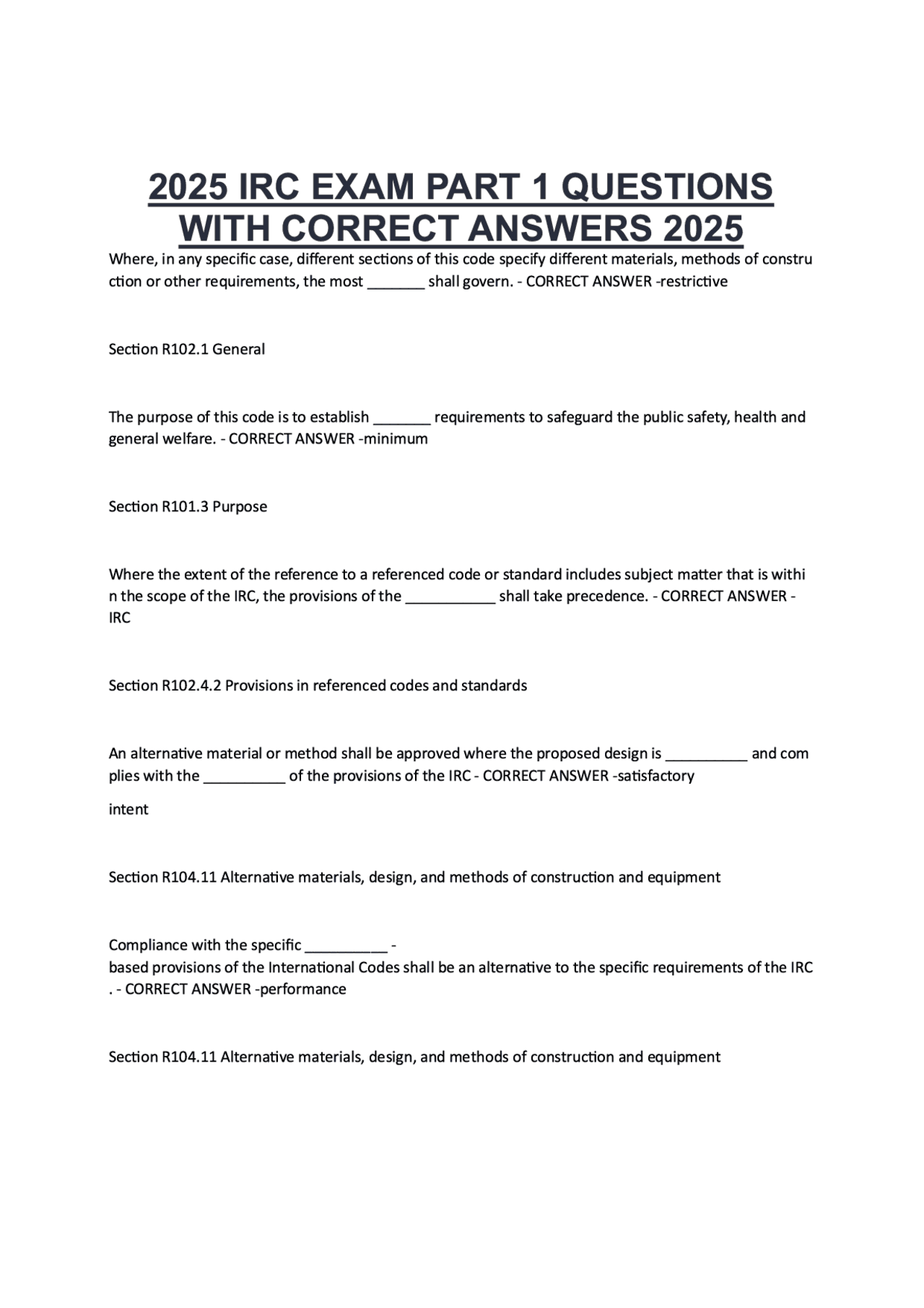 IRC Part 1 Practice Questions – Residential Code Fundamentals (2026 ...
