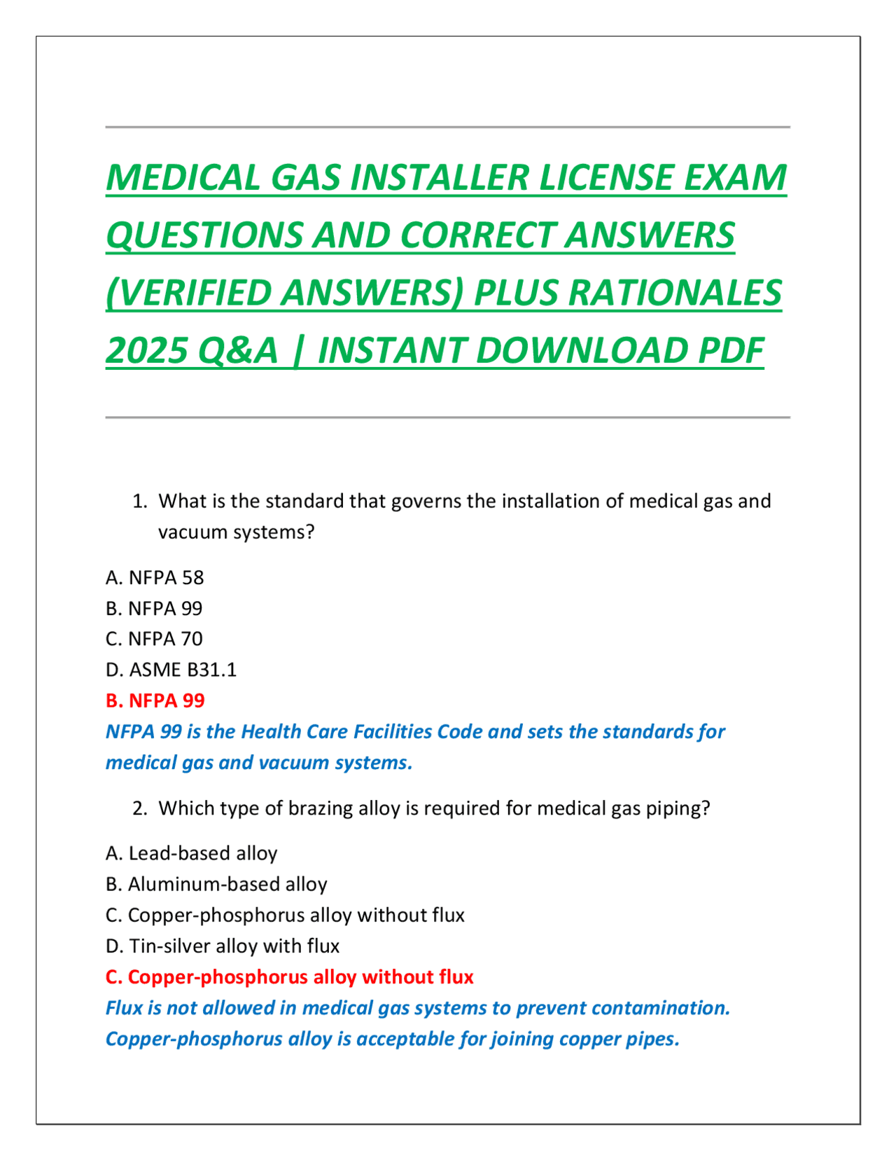 cal Gas Installer License Exam Prep: 100 Q&A with Verified Answers ...