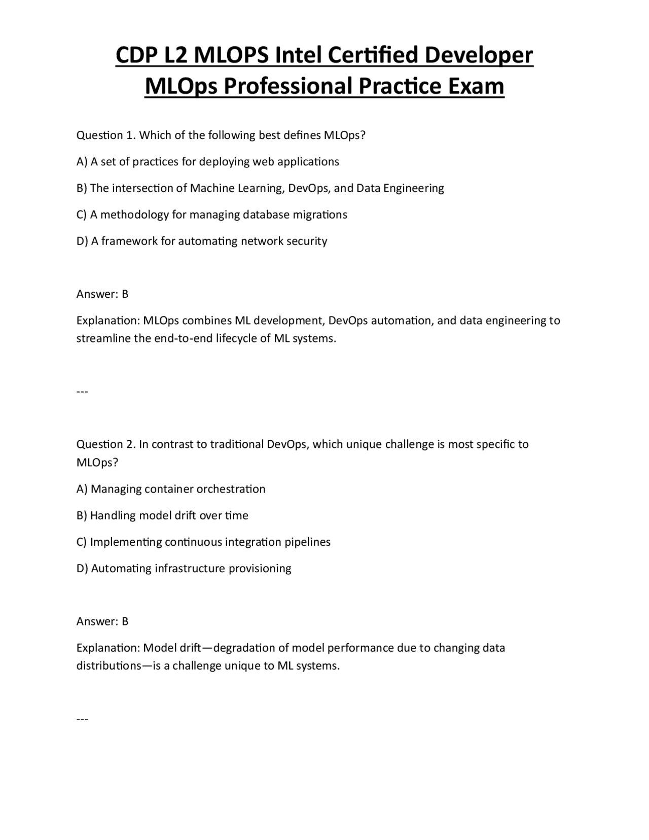 CDP L2 MLOPS Intel Certified Developer MLOps Professional Practice Exam ...