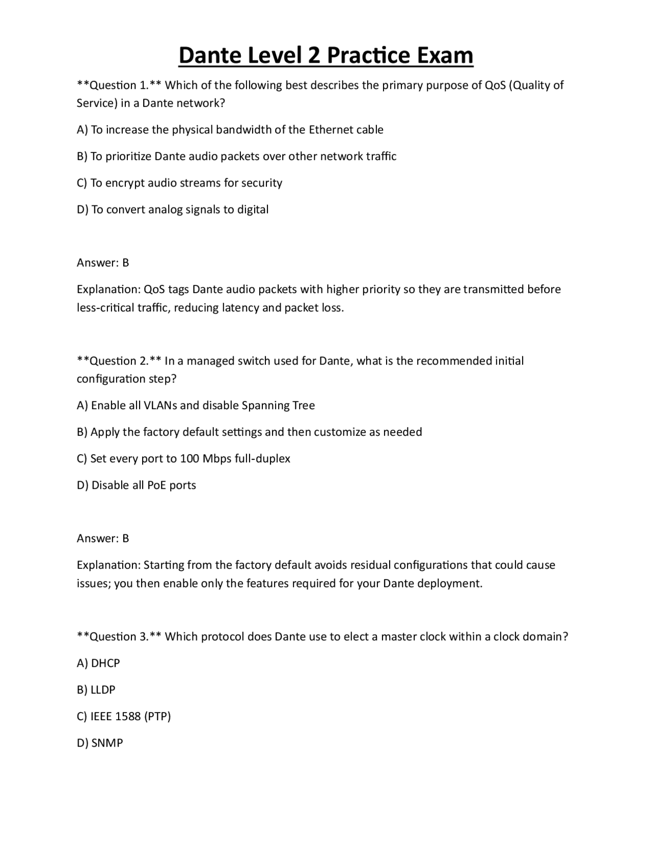 Dante Level 2 Practice Exam | Exams Technology | Docsity
