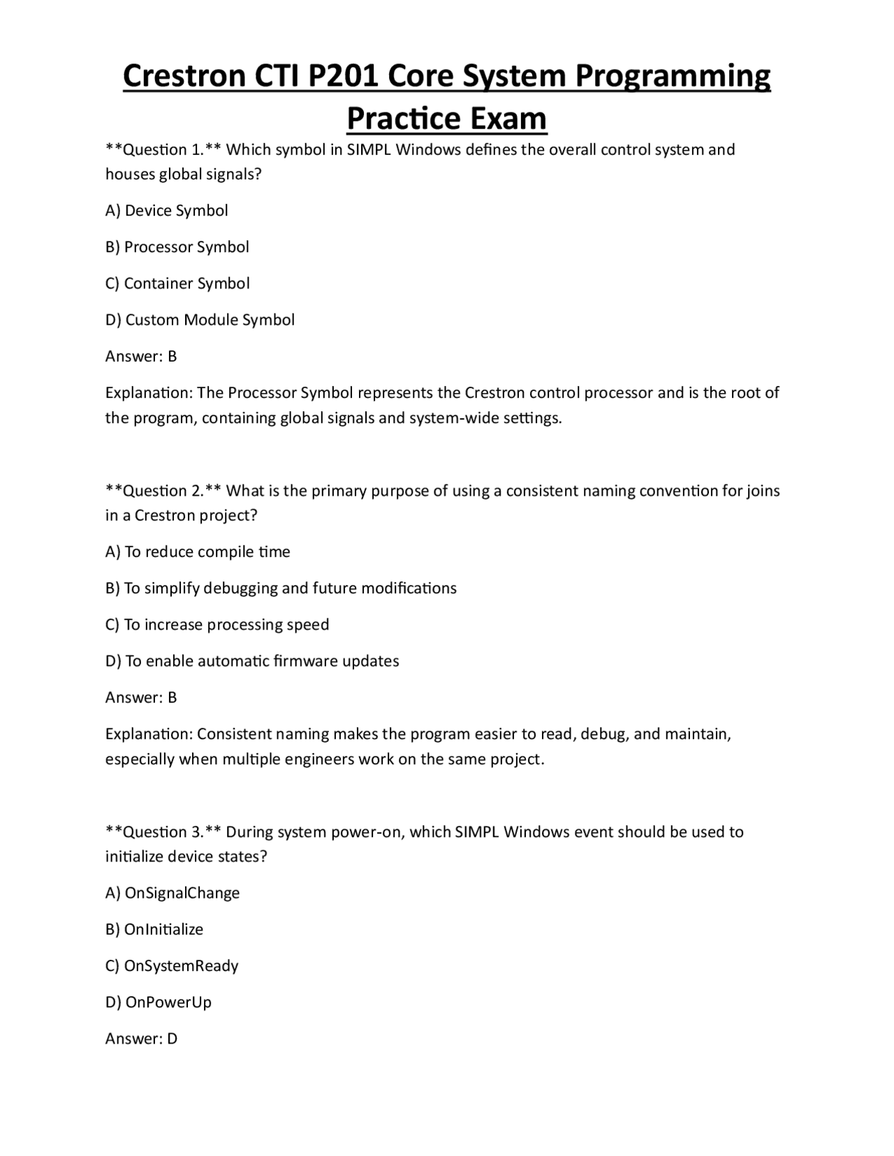 Crestron CTI P201 Core System Programming Practice Exam | Exams ...