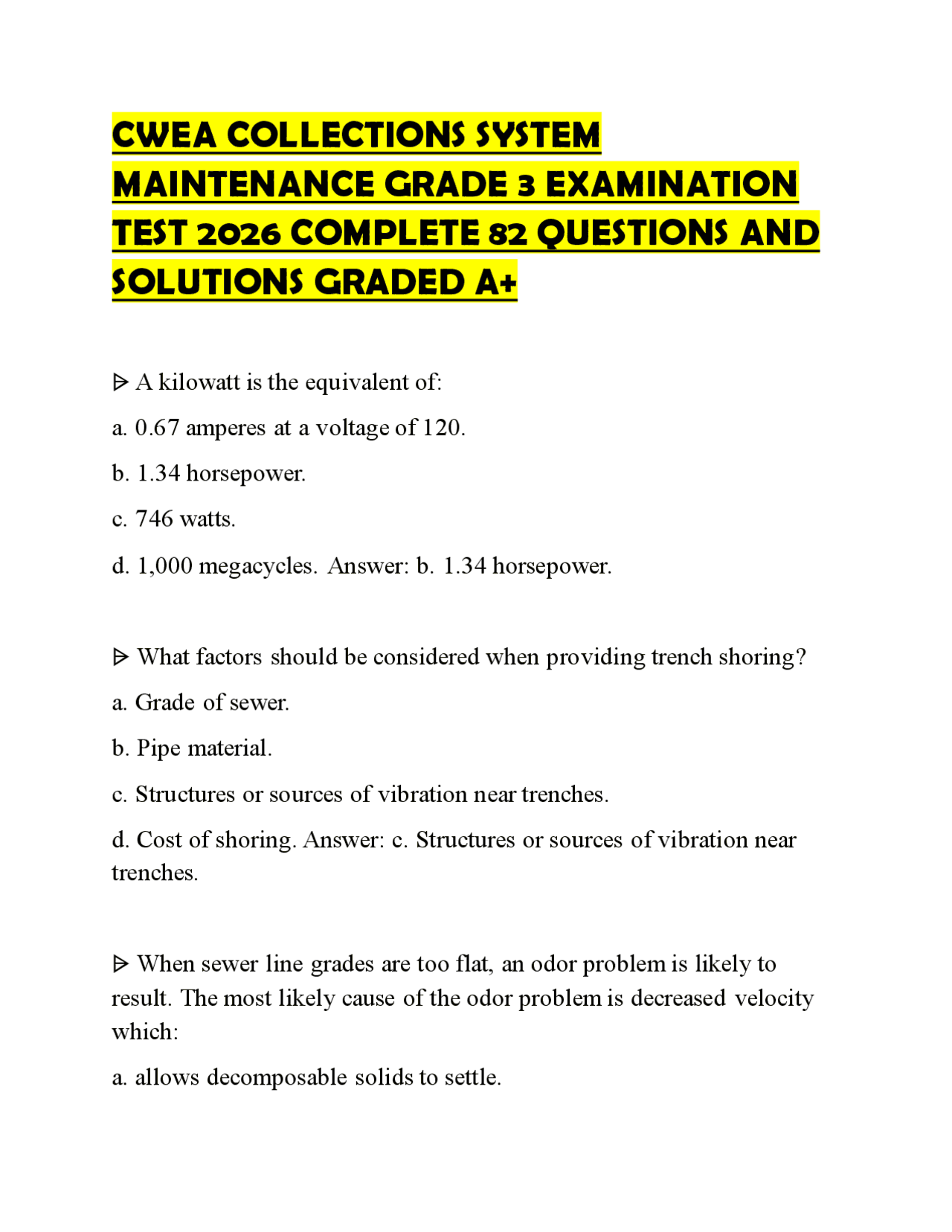CWEA COLLECTIONS SYSTEM MAINTENANCE GRADE 3 EXAMINATION TEST 2026 ...