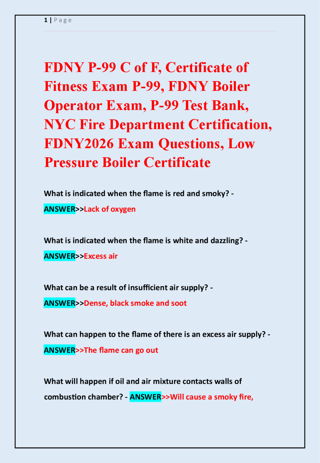 FDNY P-99 C of F, Certificate of Fitness Exam P-99, FDNY Boiler ...
