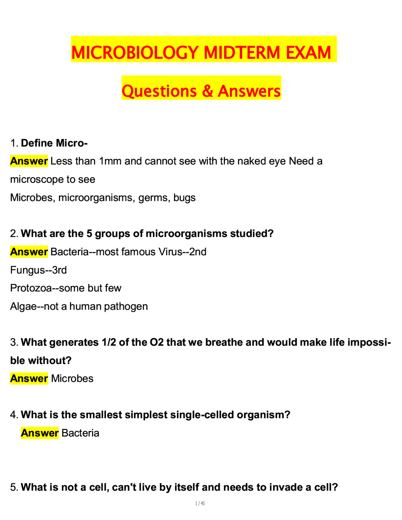 UTA Microbiology Midterm Exam (Latest 2026 / 2027 Update) Questions and ...
