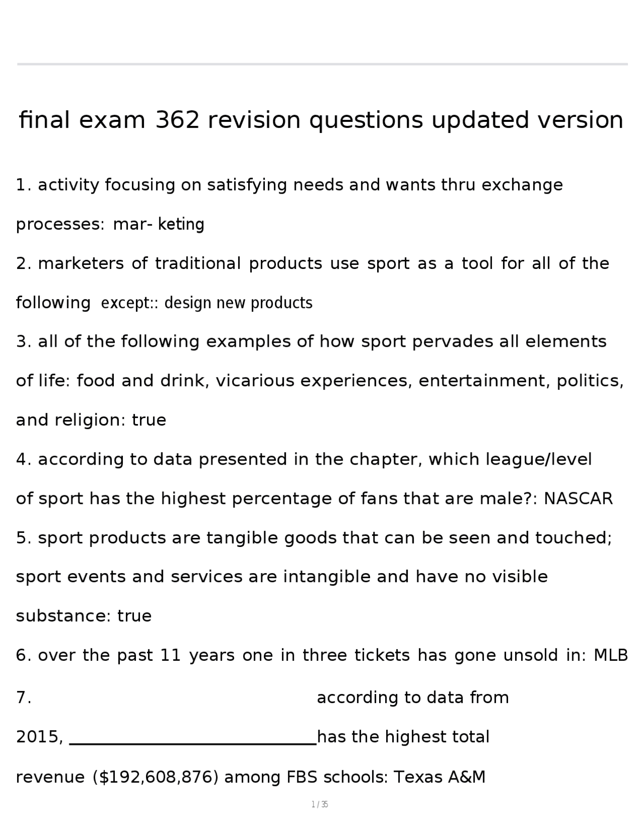 final exam 362 revision questions updated version | Exams Advanced ...