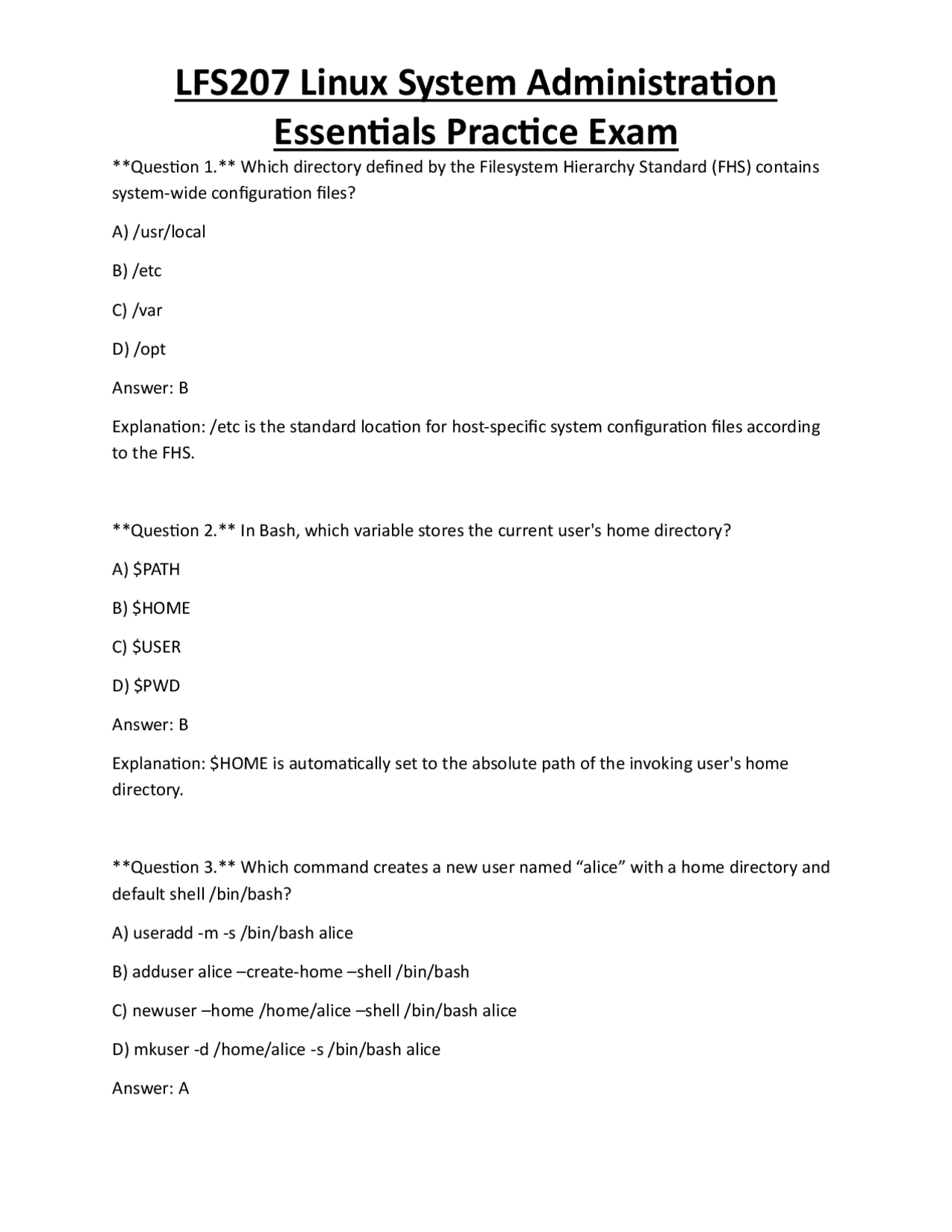 LFS207 Linux System Administration Essentials Practice Exam | Exams ...