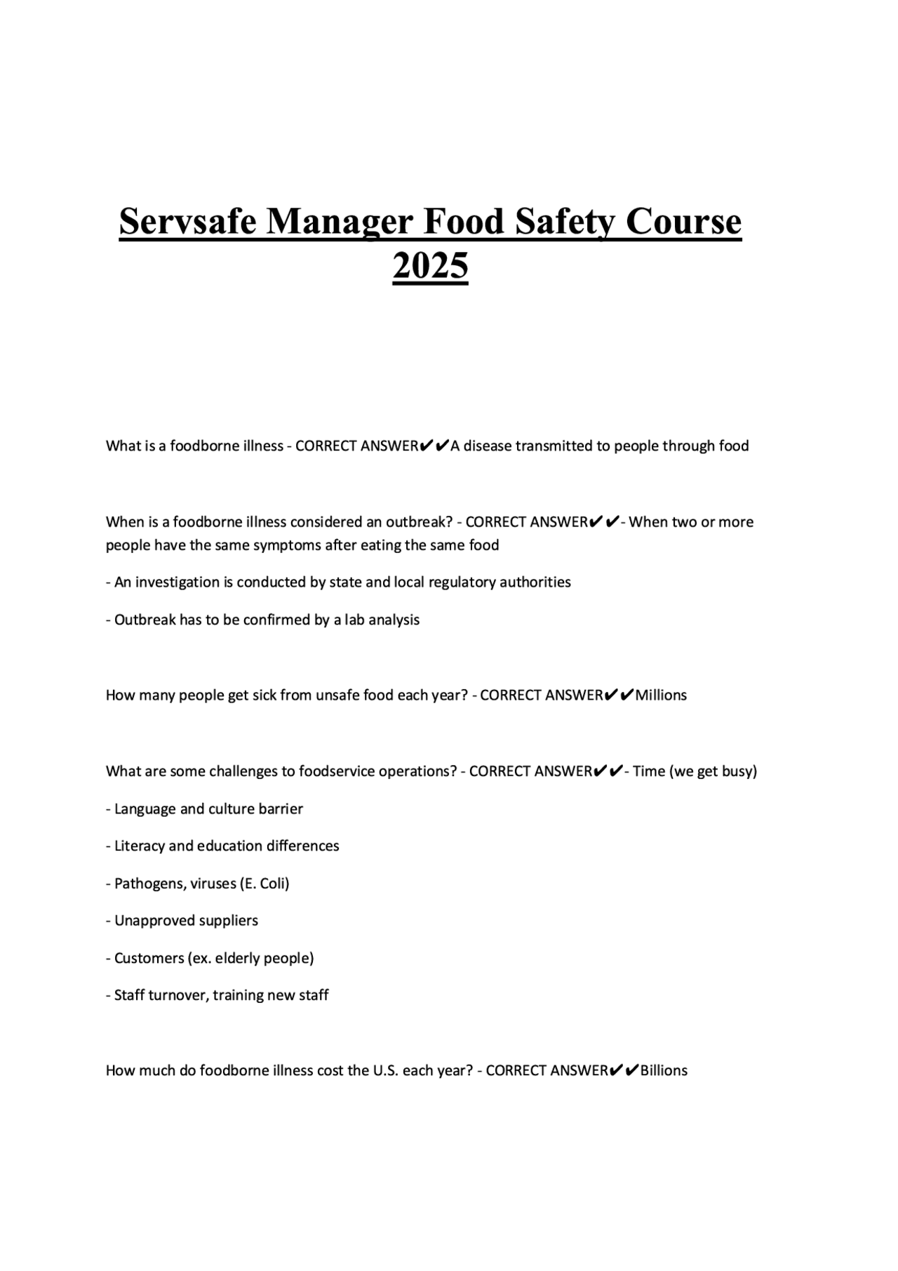 ServSafe Manager Food Safety Course PDF – 2025 Updated Questions ...