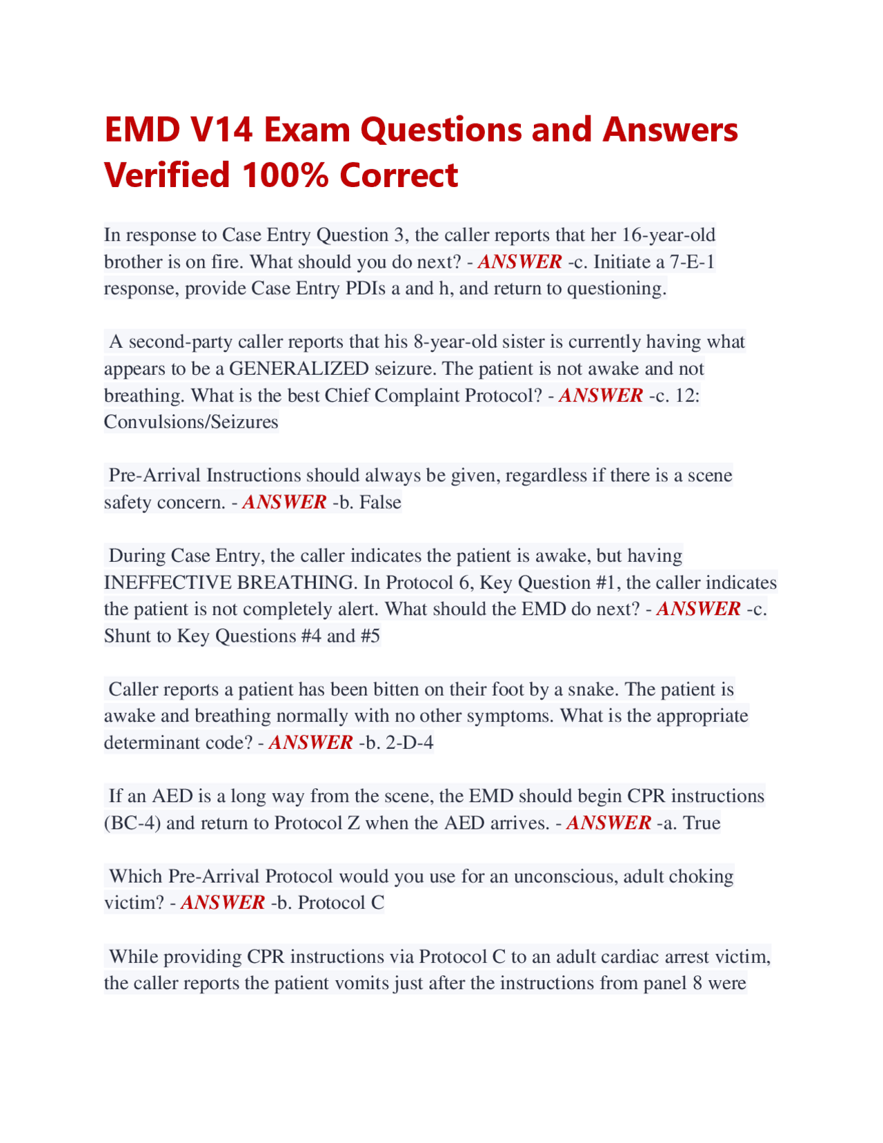 EMD V14 Exam Questions and Answers Verified 100% Correct | Exams ...
