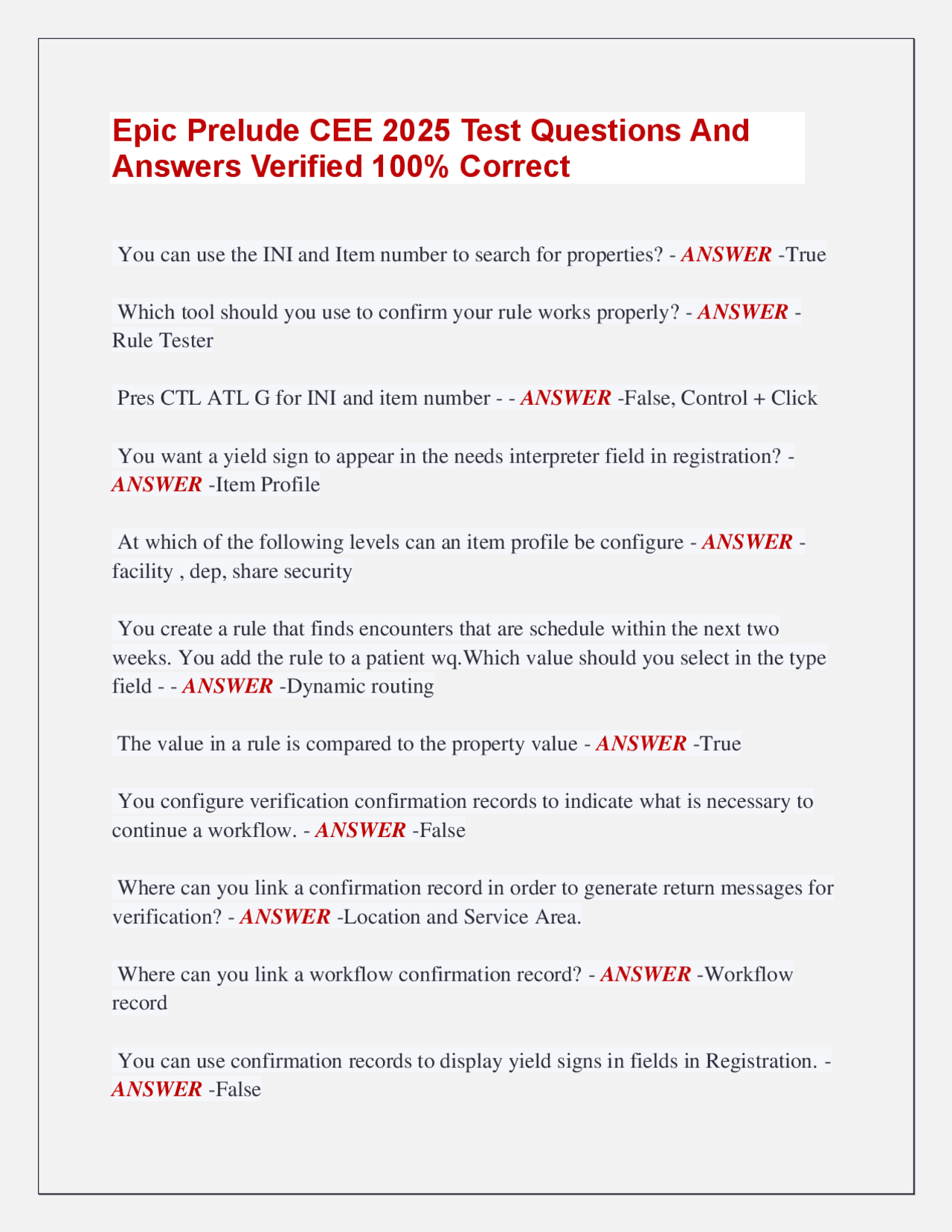 Epic Prelude CEE 2025 Test Questions And Answers Verified 100% Correct ...