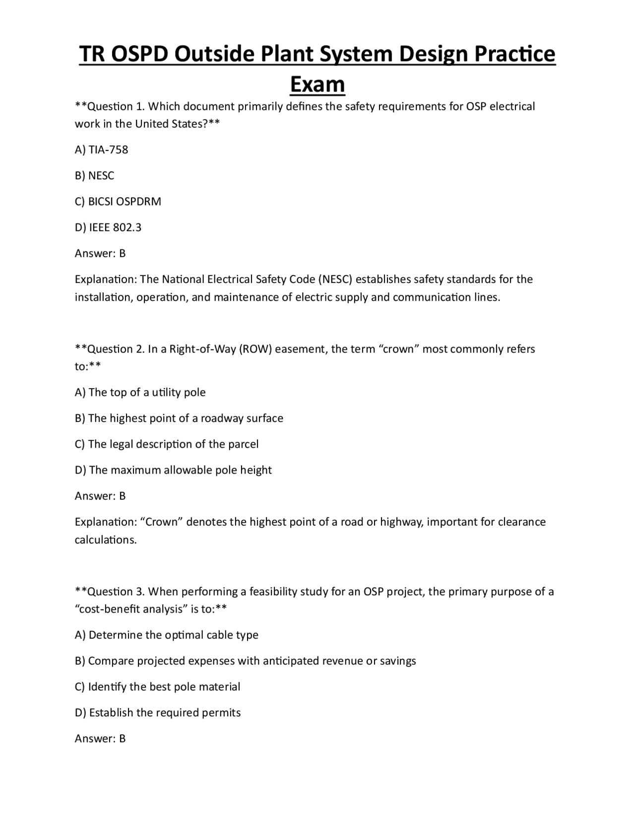 TR OSPD Outside Plant System Design Practice Exam | Exams Technology ...