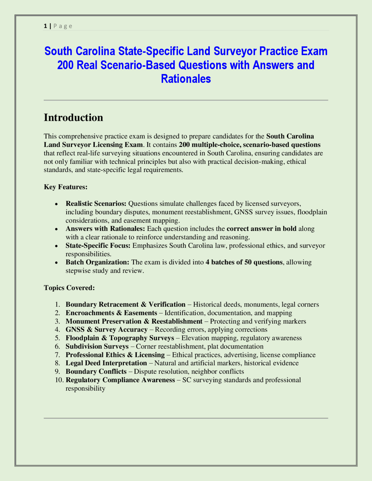 South Carolina State-Specific Land Surveyor Practice Exam 200 Real ...
